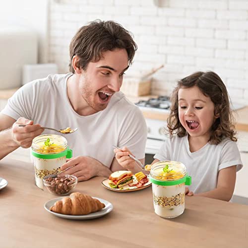 16 oz Overnight Oats Containers with Lids and Spoon, 4 Pack Mason Jars for Overnight Oats, Airtight Overnight Oats Jars with Measurement for Cereal, Mason Oatmeal Container Jar, On The Go Container