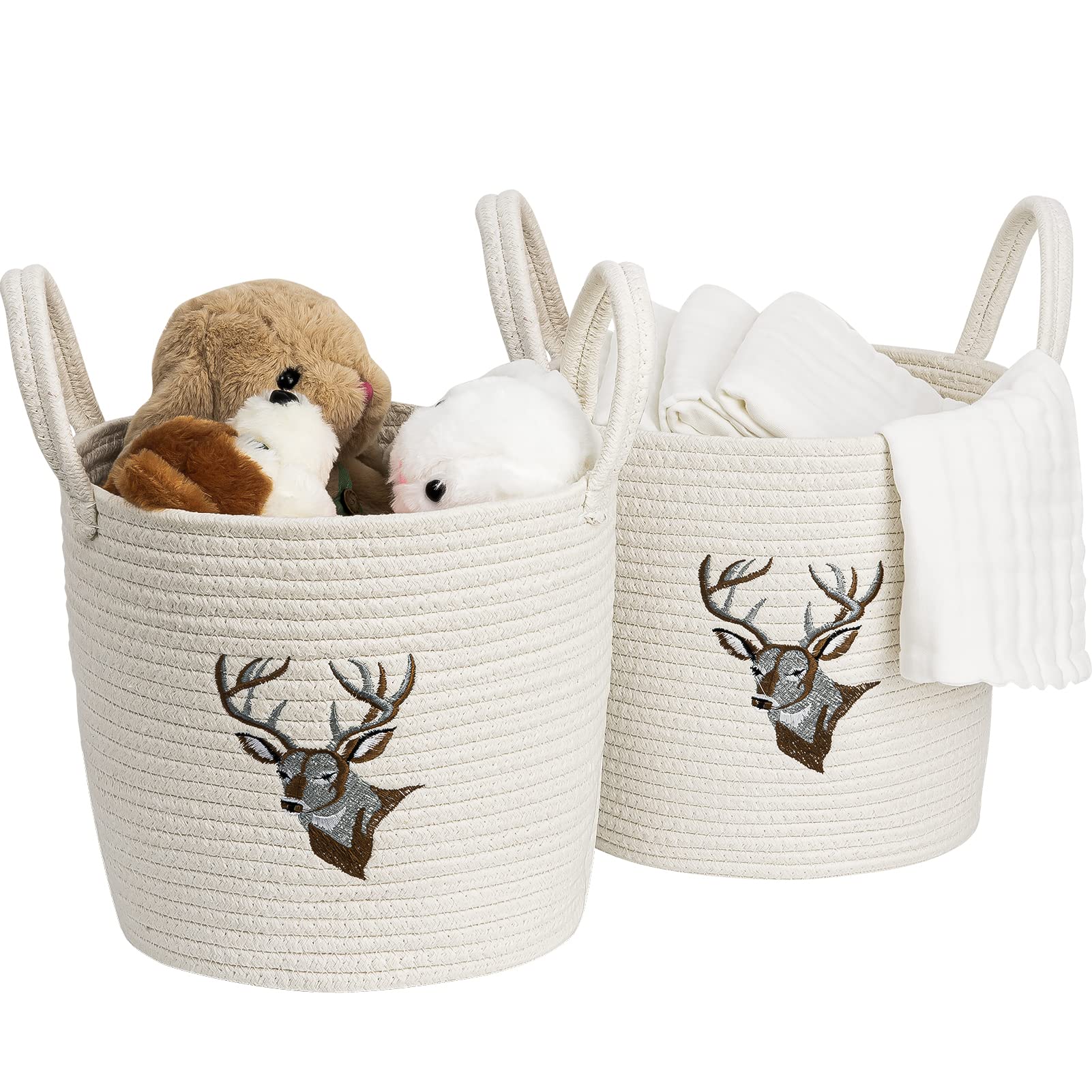 Amasava Storage Baskets 2 Pack, Small Baby Baskets Woven Cotton Rope Decorative Laundry Hampers for Blankets Toys Shoes Plants Clothes Diapers