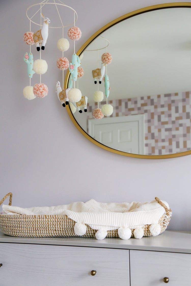 Baby Changing Basket with Pad - CPSC Safety Compliant - 100% Quilted Linen Cover Included - Nursery Changing Table Baskets - Baby Moses Basket Inspired - Diaper Changing Pad Set - 32”x16“x4“ (Linen)