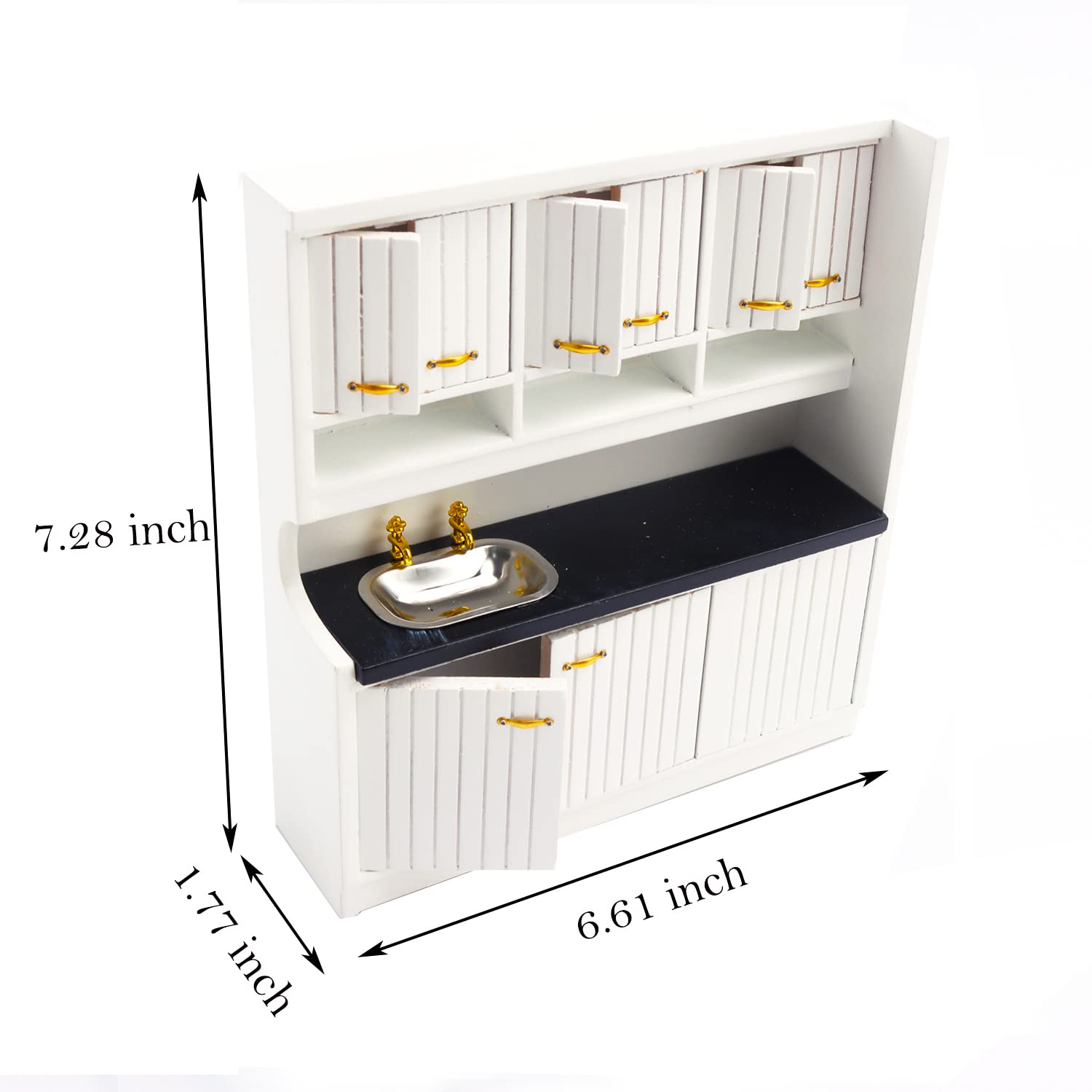 1/12 Scale Mini House Miniature Kitchen Furniture Fake Modern Wooden Miniature Kitchen Accessories Set Model