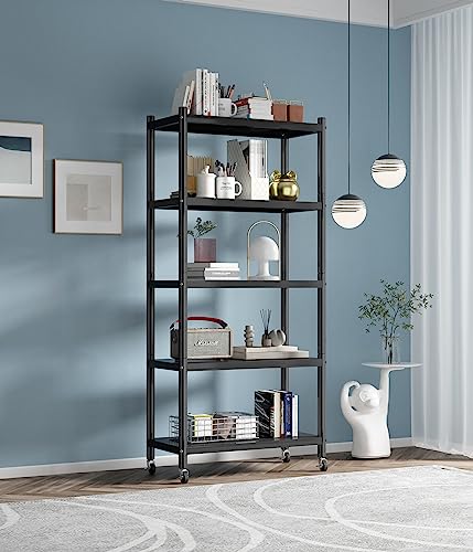 5 Tier Lightweight Storage Metal Shelves, Kitchen Storage Shelves Garage Shelving Unit, Large Capacity Storage Rack, Utility Shelf for Pantry Closet Office Laundry (32" Lx16โ Wx63โ H)