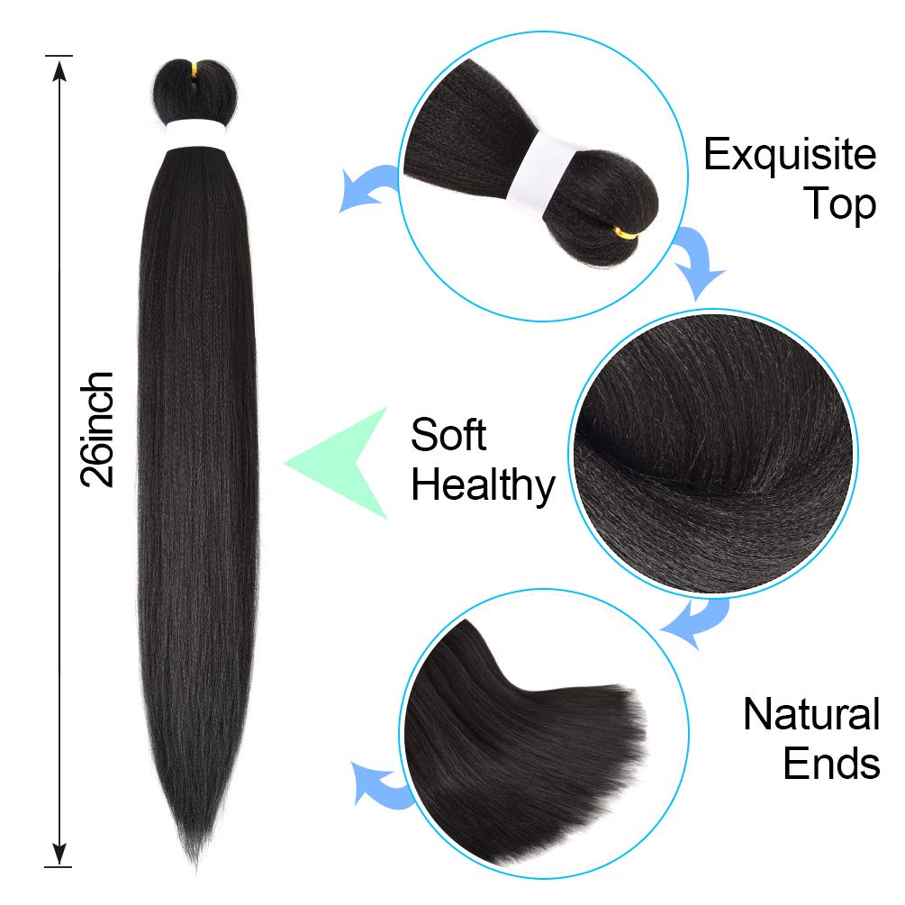 8 Pack Braiding Hair Pre Stretched - 26" 100G/Pack Premium Pre Stretched Braiding Hair Extensions, Professional Itch Free Hot Water Setting Perm Yaki Texture Prestretched Braiding Hair(1B)