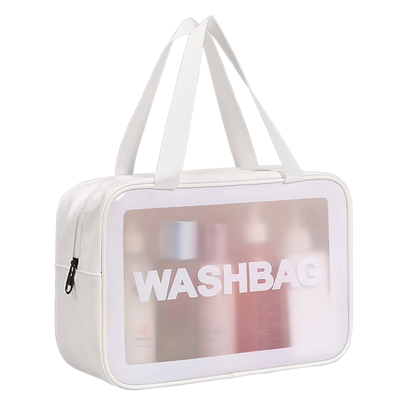 DAPOWER Travel Toiletry Bag for Women and Men, Matte Translucent Toiletry Bag with Handy Handle, Makeup Cosmetic Organizer Bag for Travel Toiletries Accessories (White)