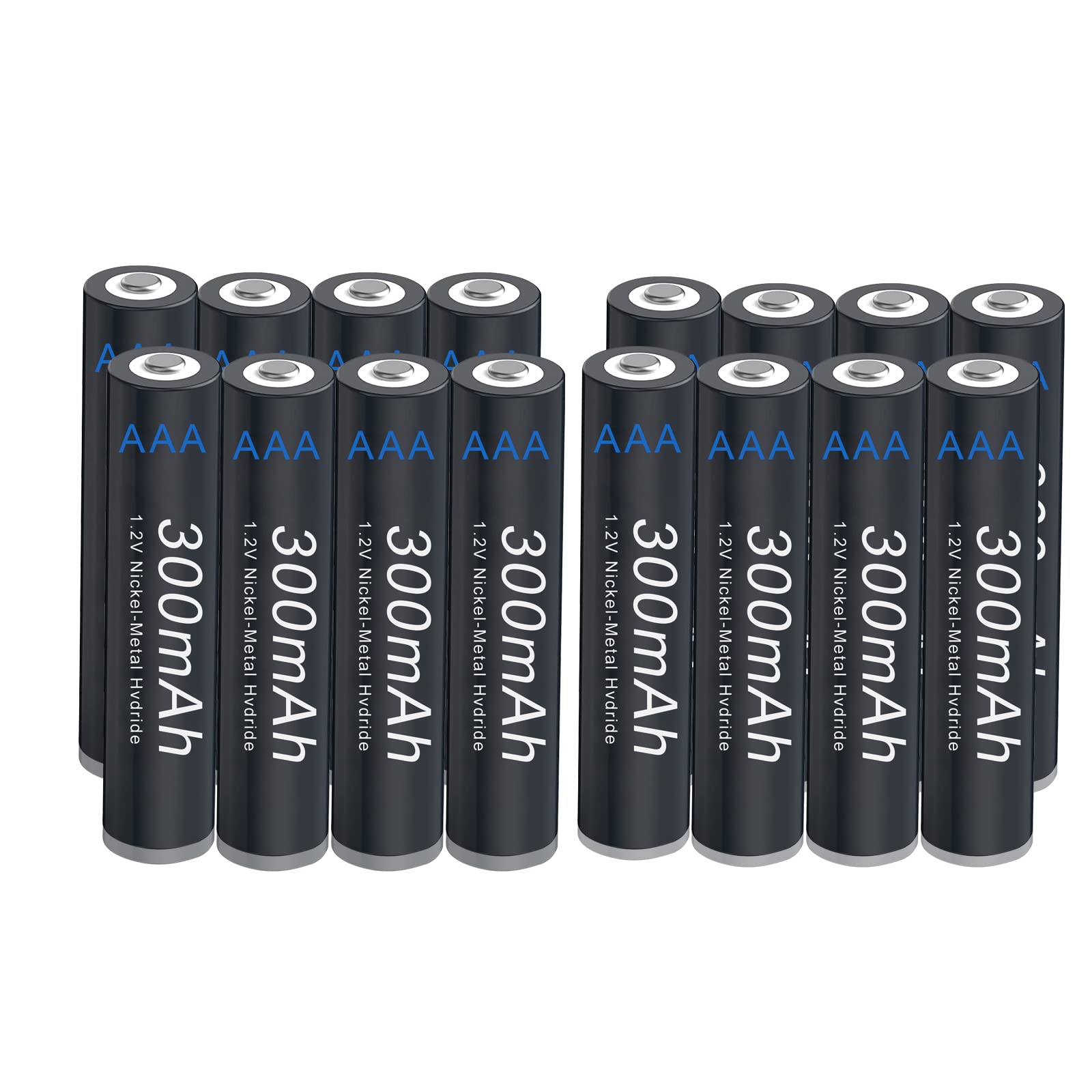 16 Packs 1.2V Rechargeable AAA Size Nimh 300mAh Batteries, Pre-Charged Triple A Battery for Christmas Lights,Solar Lamp Garden Lights
