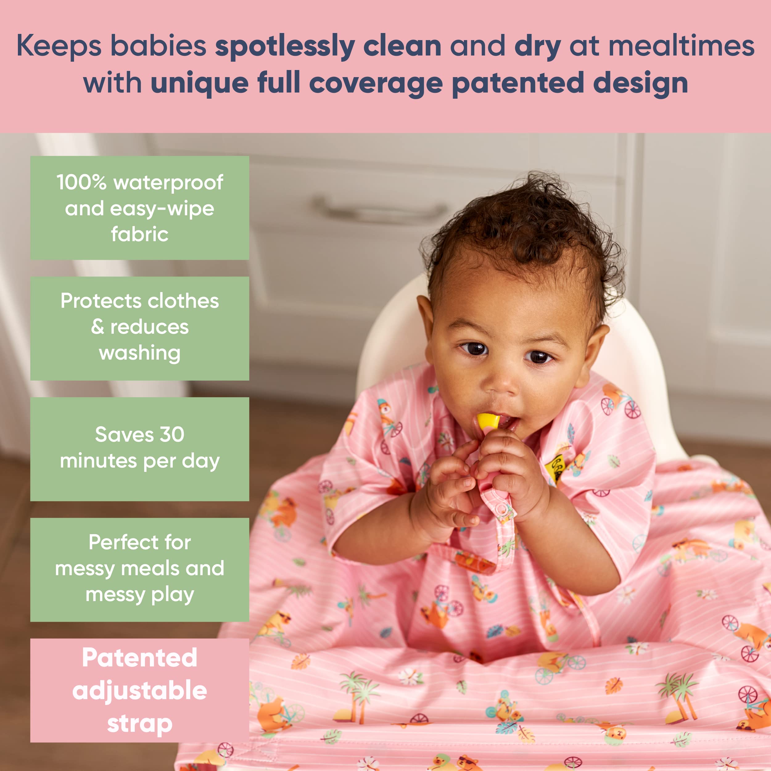 BIBaDO - Short Sleeve Baby Bibs - Babies & Toddlers 6-36 Months - Coverall Baby Led Weaning Bib - Easy Wipe, Soft, Waterproof
