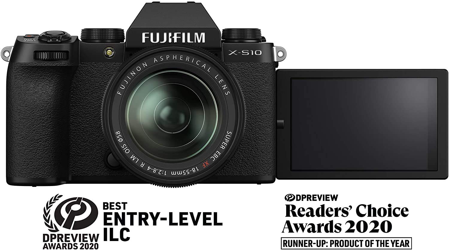 Fujifilm X-S10 Mirrorless Digital Camera with XF18-55mm Lens + 64GB SDXC Card + Peak Design Strap + LED Light + More | Fuji X-S10 with XF18-55mm Lens Kit