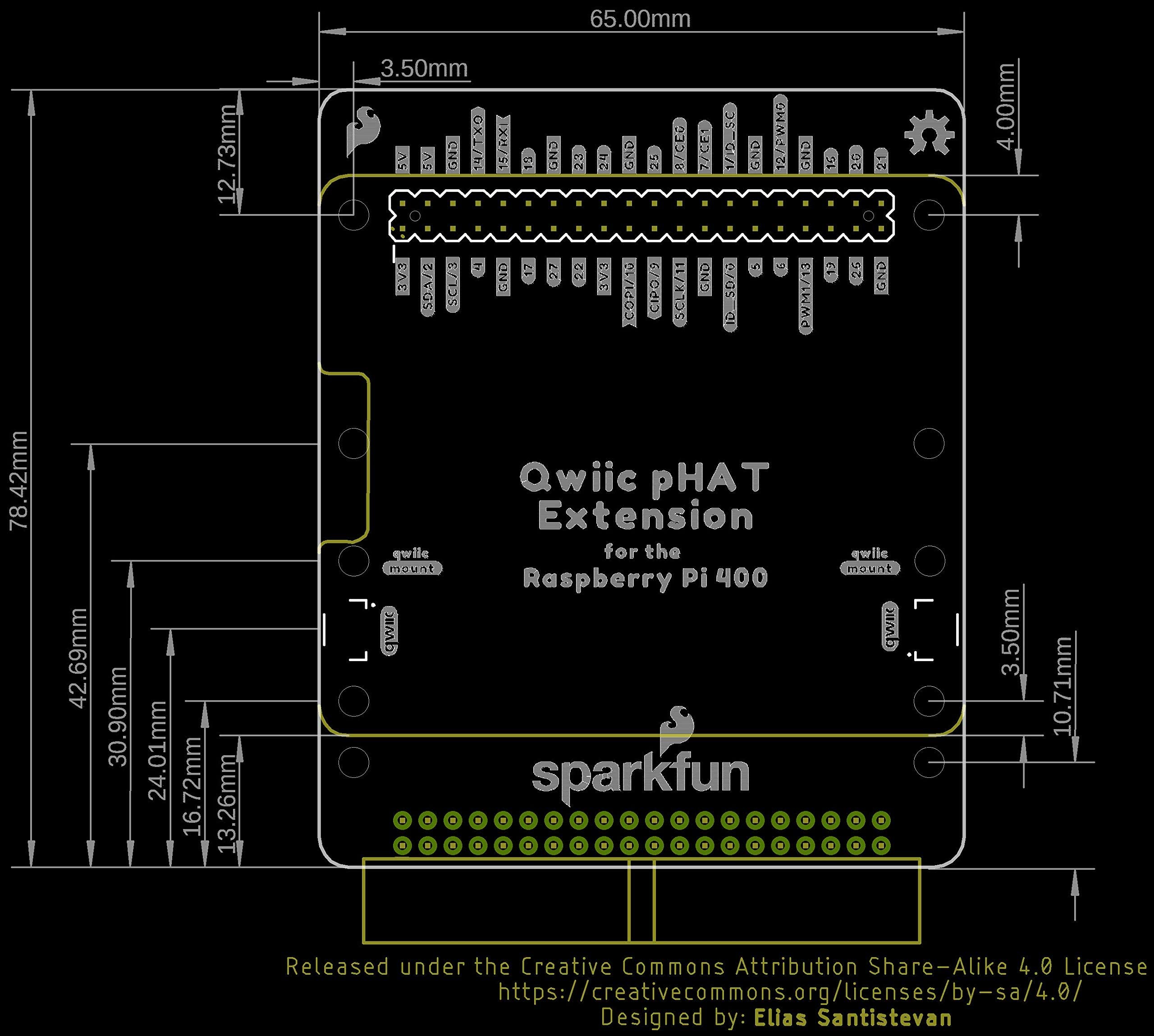 SparkFun Qwiic pHAT Extension Compatible with Raspberry Pi 400 (not Included) - extends 40 pin headers to a Vertical Position - 10 mounting Holes - 2X Qwiic Connections