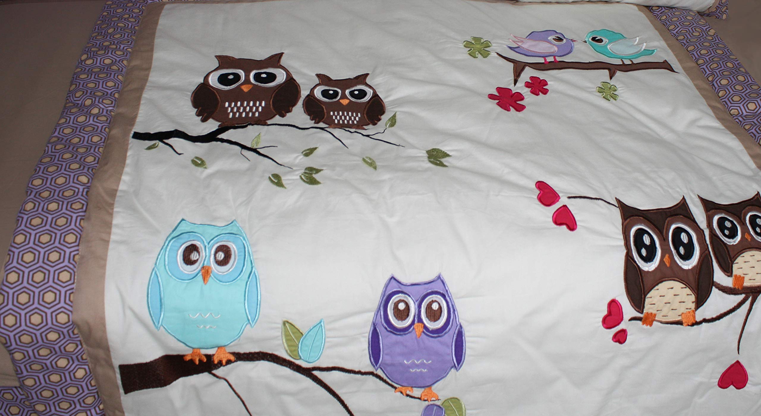 BabyFad Owl Purple 9 Piece Baby Crib Bedding Set 100% Cotton
