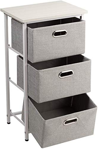 ARLIME Vertical Dresser Storage, 3-Drawer Fabric Dresser Storage Tower with MDF Top and Metal Frame, Easy Pull Storage Chest, Storage Drawer Unit for Bedroom, Hallway, Nursery Room (Grey)