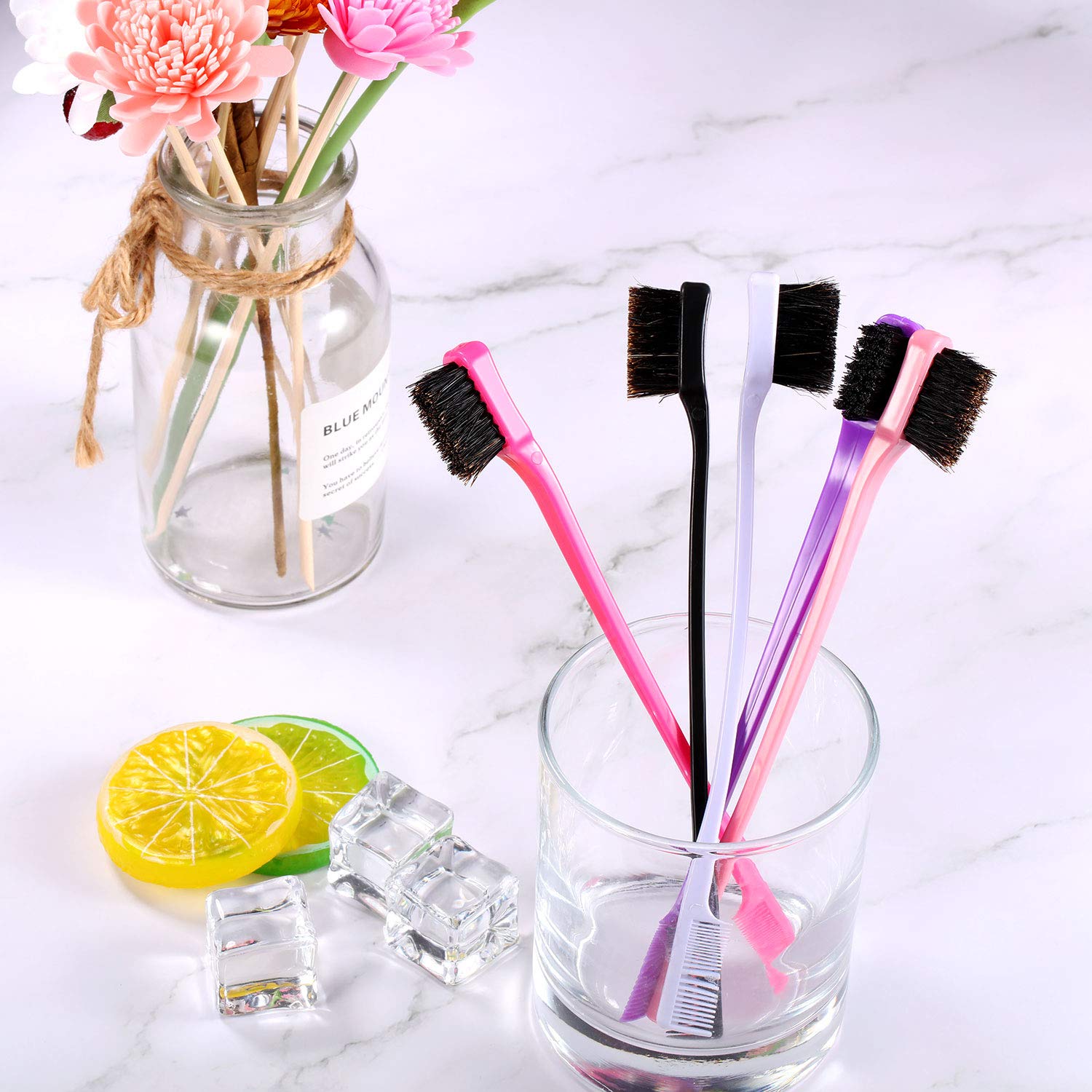 10 Pieces Hair Edge Brush Double Sided Control Hair Brush Comb Combo Pack Smooth Comb Grooming, 5 Colors