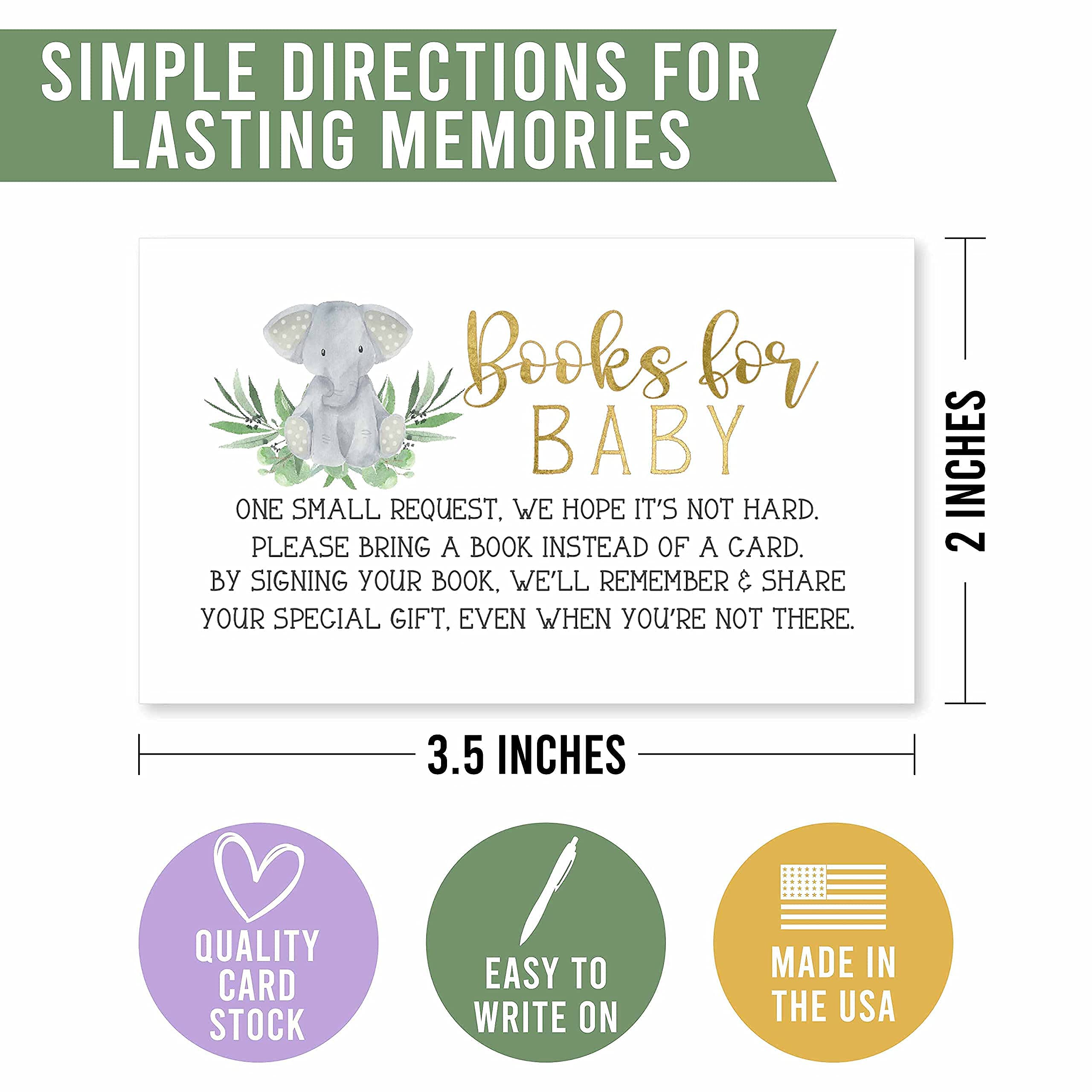 Hadley Designs 25 Elephant Greenery Invitations, 25 Books Request Cards, Sprinkle Invite, Bring A Book Instead Of A Card, Guest Book Alternative, Invitation Inserts for Baby Shower