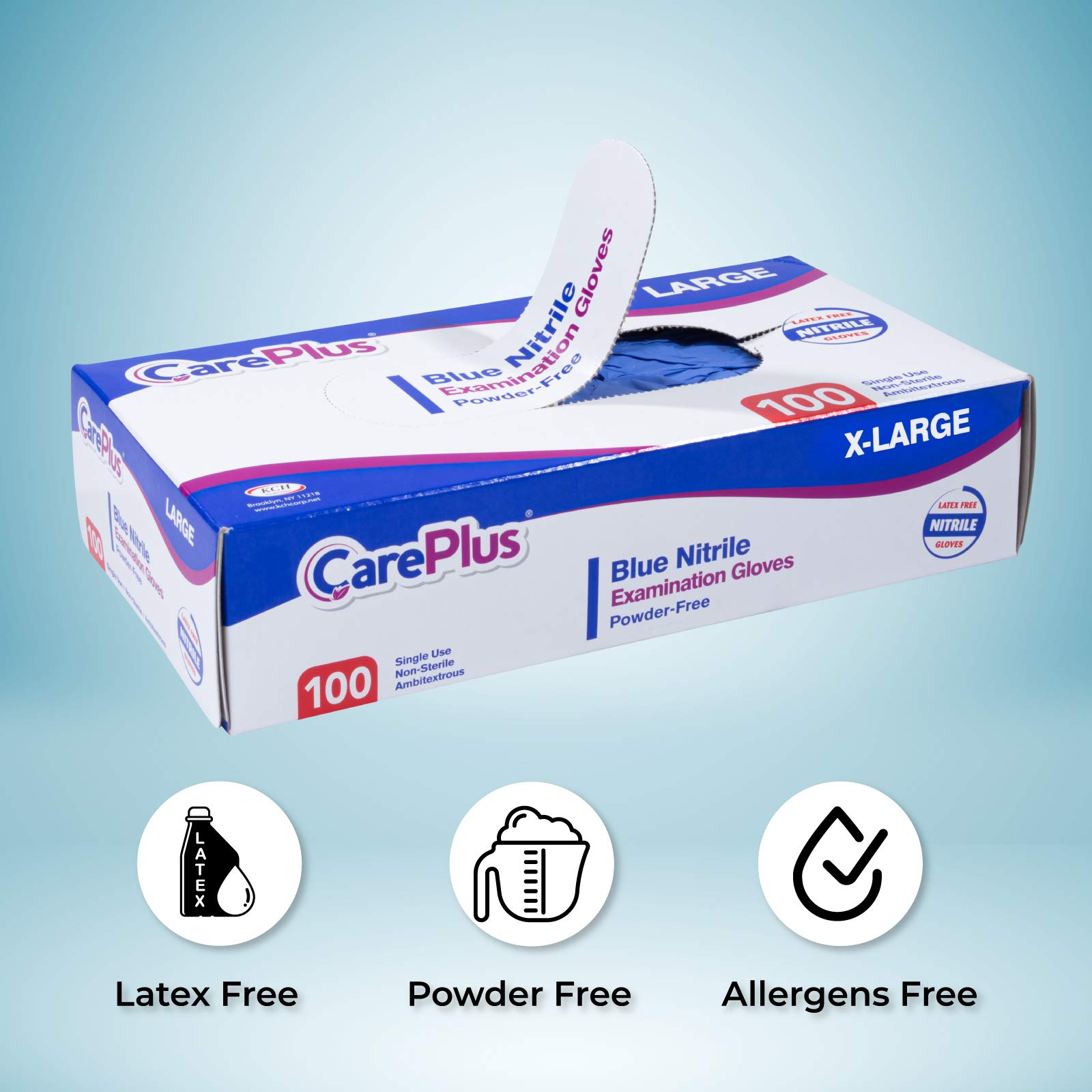 Care Plus Medical Nitrile Examination Gloves Blue Disposable Medium 100 Count