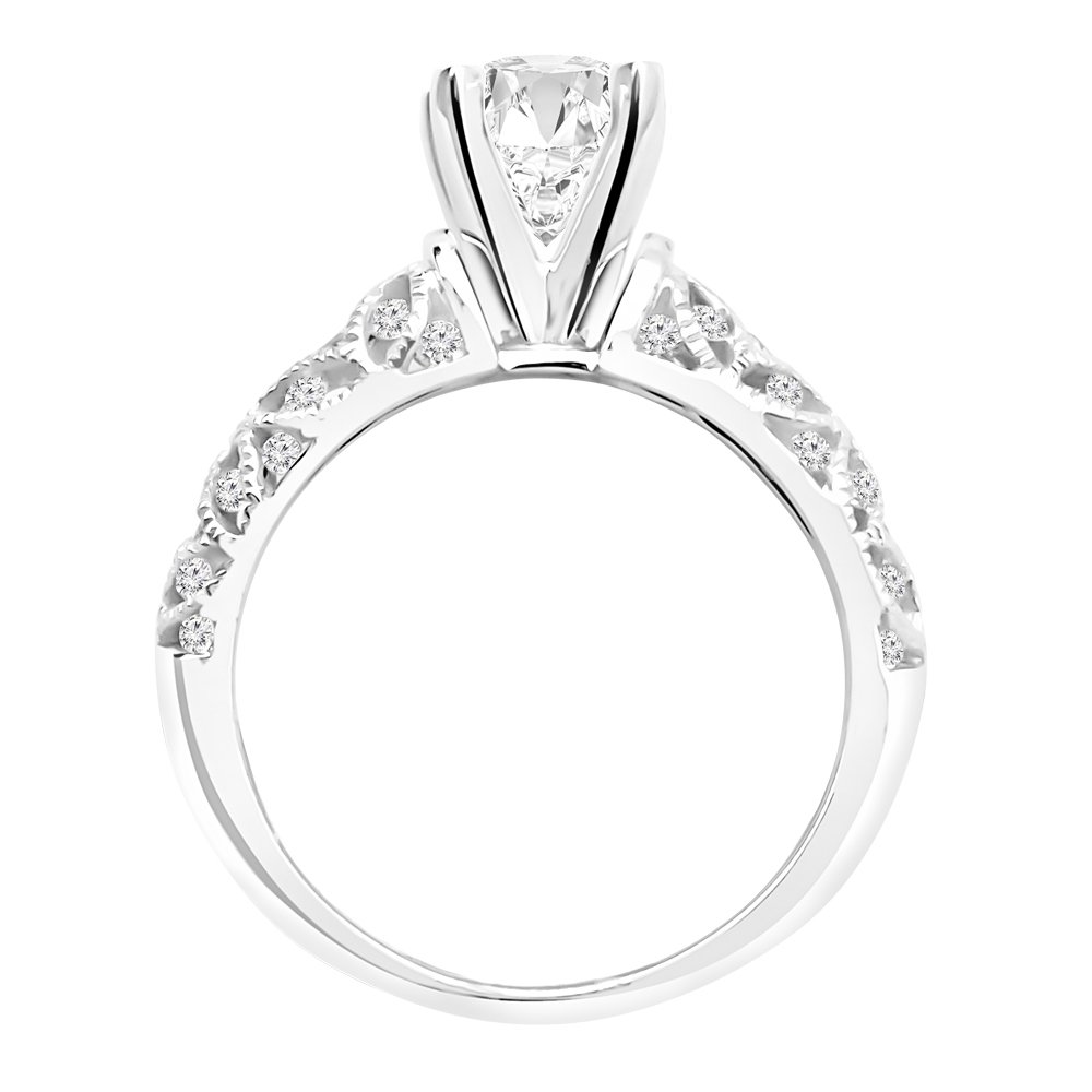 1.23 Carat t.w 14K White Gold Vintage Style Channel Set Filigree Diamond Engagement Ring w/a 0.75 Carat Cushion Cut Green Emerald Heirloom Quality