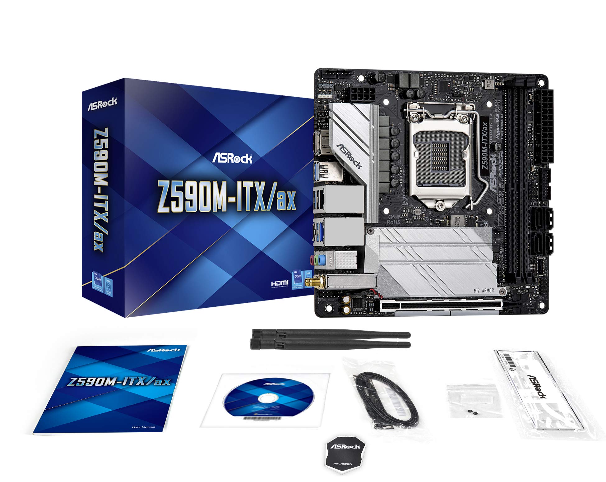 ASROCK Z590M-ITX/AX LGA1200/ Intel Z590/ DDR4/ SATA3&USB3.2/ M.2/ WiFi&Bluetooth/Mini-ITX Motherboard