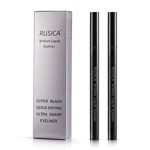 RUSICA 2 Count Waterproof Liquid Eyeliner Ultra-Fine Felt Tip Smudge Resistant Eye Makeup Stylist, Black, 0.3 Fl. Oz