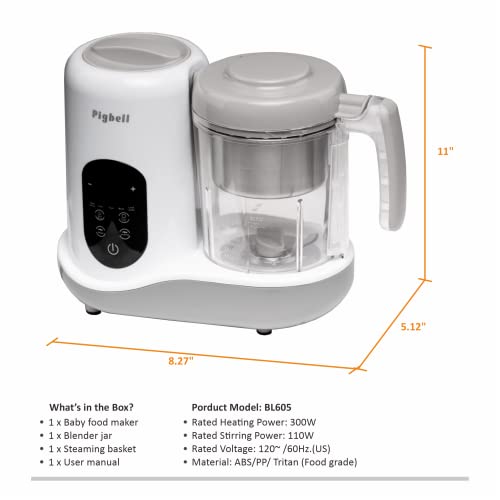Baby Food Maker & Steamer All in 1 Processor for Toddlers-Steam, Blend, Chop, Sterilizer, Puree, Warm Milk, 8 Oz Stirring Cup, Timer, Auto Shut-Off, 120V, Homemade Food, white, Small, 35 Oz