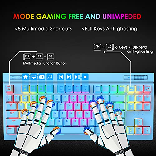 RGB Rainbow Mechanical Gaming Keyboard and Mouse Combo Blue Switch 87 Keys Backlit Keybaord with Lightweight Honeycomb Shell Wired RGB Gaming Mouse 6400 DPI Mouse pad for PC Gamers Xbox One PS4 PS5