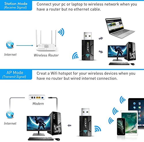 EDUP AC 1300Mbps USB WiFi Adapter for PC USB 3.0 Wireless Dongle, 5Ghz /2.4Ghz Dual Band 802.11ac Network Adapter for Desktop Laptop,Built-in Antenna Supports Windows 10/8/7/XP/Vista/Mac10.6~10.15