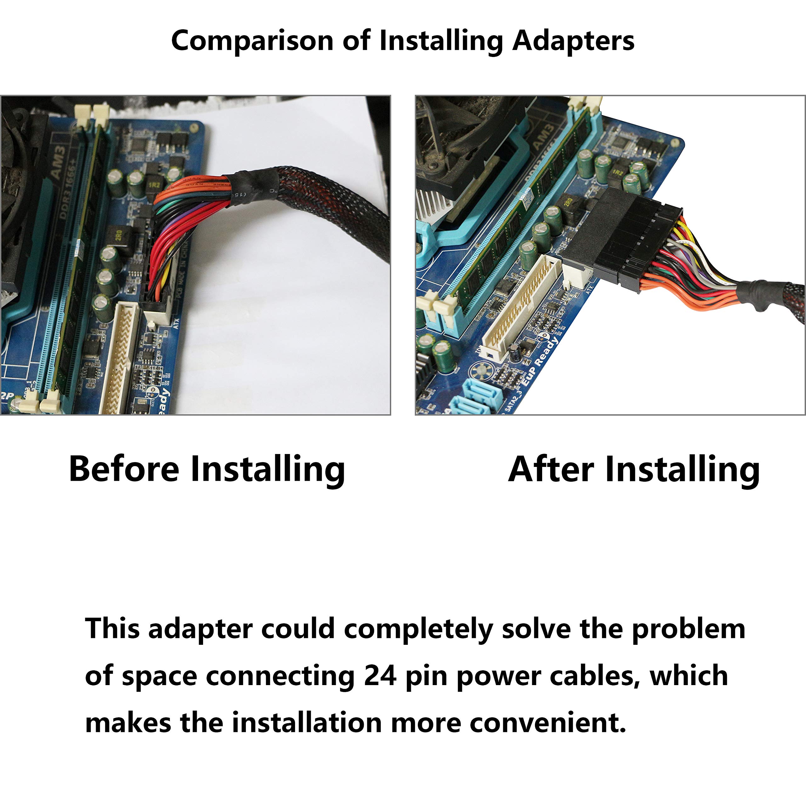 ATX 24Pin 90 Degree Adapter,Motherboard 24Pin Male to 24Pin Female 90 Degree Extension Connection for Mainboard Right Angle Connector for Desktop PC Power Supply