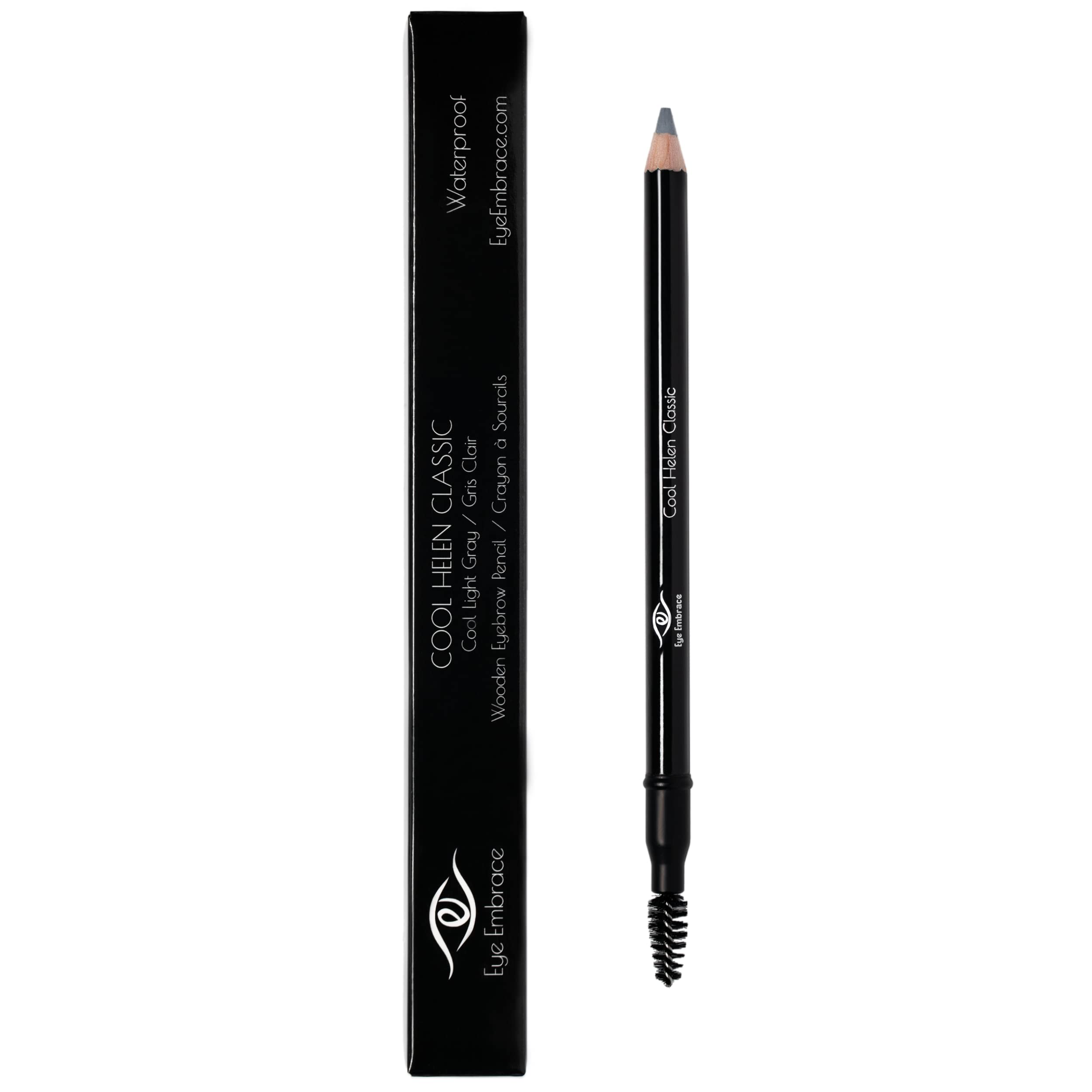 Eye Embrace Cool Helen Classic: Light Gray Wooden Eyebrow Pencil β Waterproof, Double-Ended Pencil with Sharpener & Spoolie Brush, Cruelty-Free