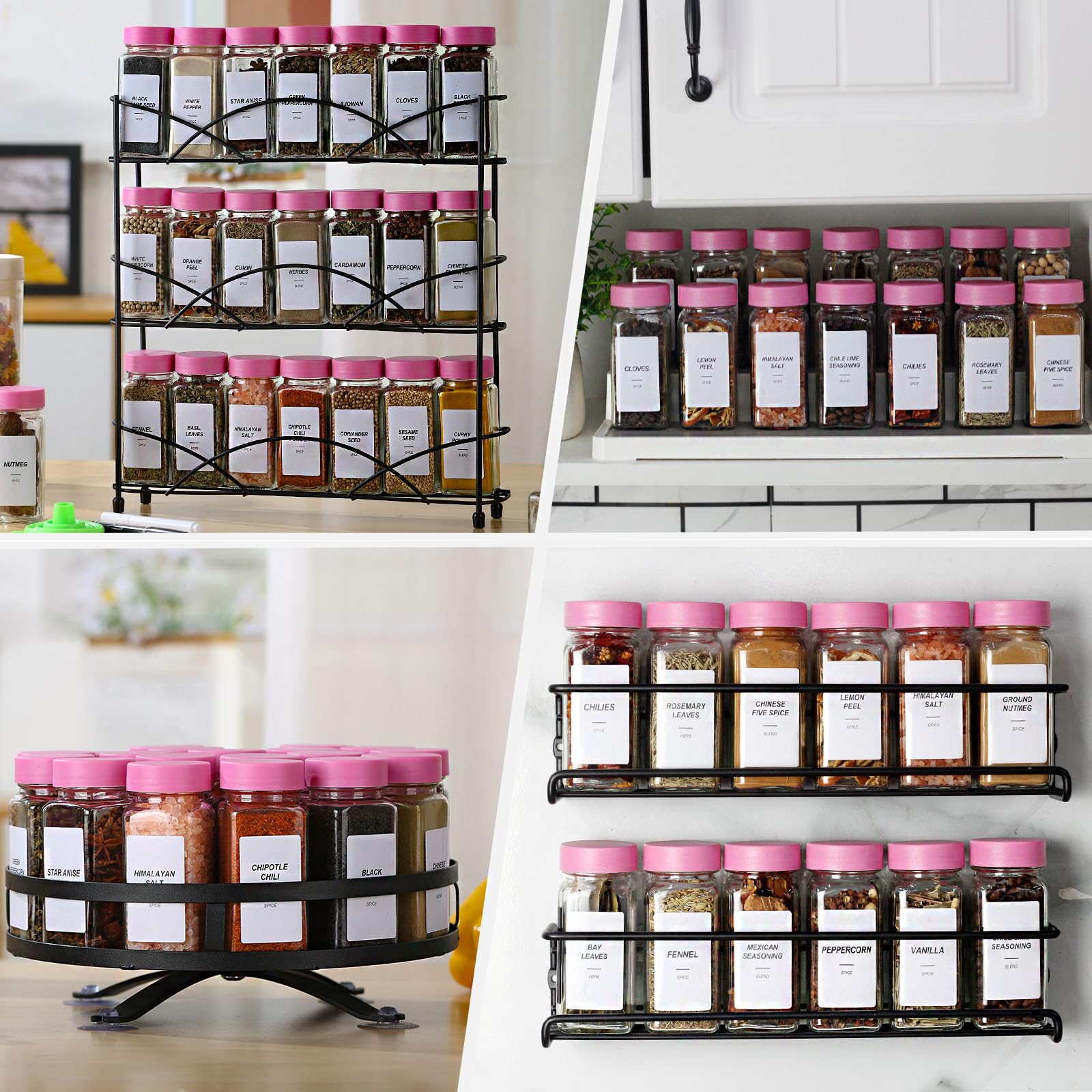 24 Glass Spice Jars with Label-4oz Spice Containers with Lids and Shaker Lids,3 Sets of Spice Labels 1 Collapsible Funnel 2 Erasable Markers (24)
