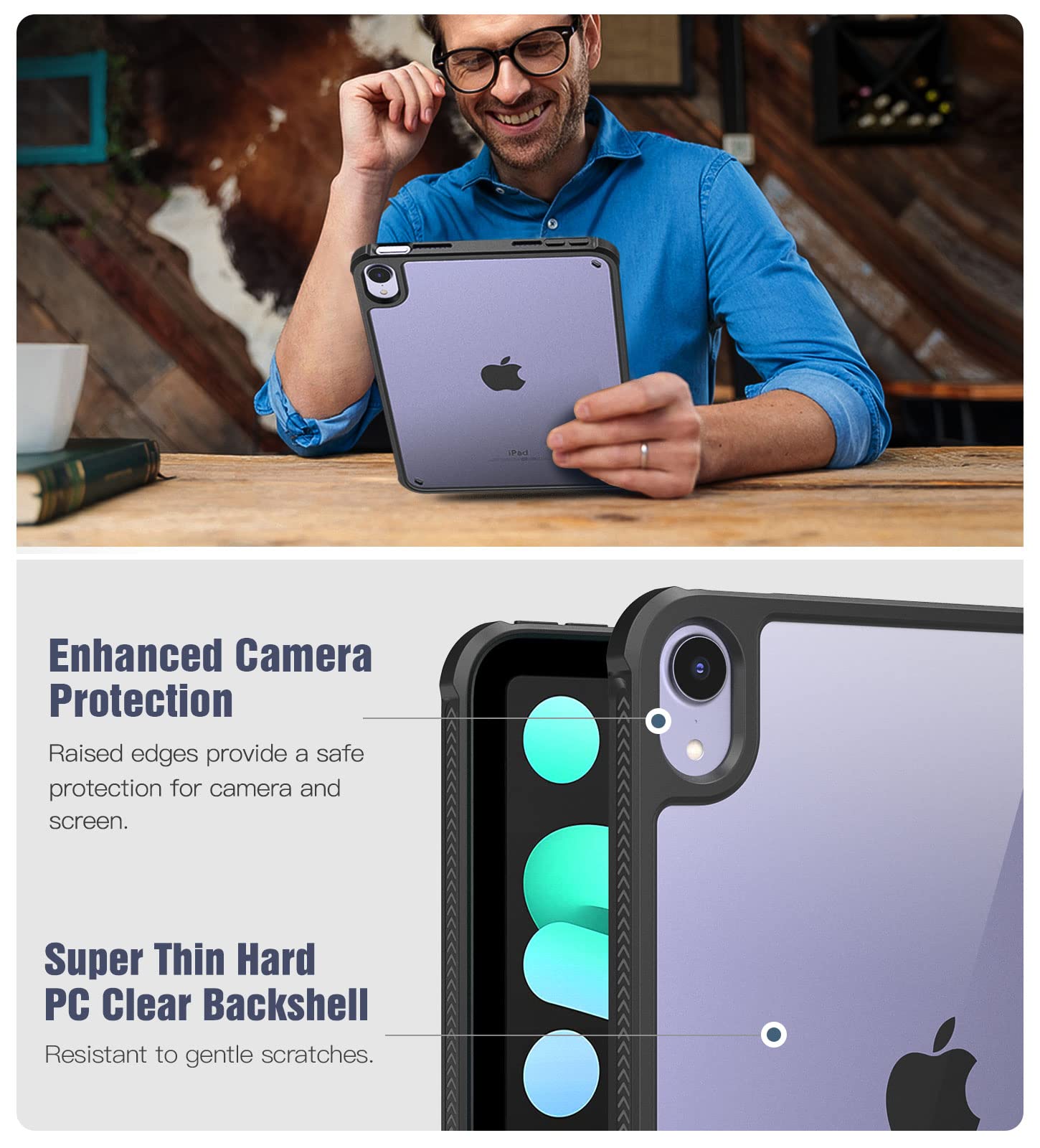 TiMOVO Case for iPad Mini 7 2024 (A17 Pro) / iPad Mini 6 2021, iPad Mini 7th/6th Generation Case 8.3 inch, Ultra Slim Clear Shock Absorbant Flexible TPU Edge Case, Support Apple Pencil Pro - Black