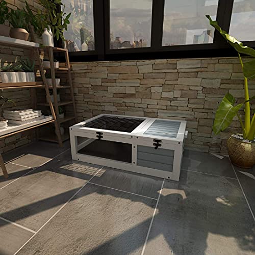 GDLF Wood Tortoise House Indoor Turtle Habitat Reptile Cage Removable Waterproof Tray (Grey &White)