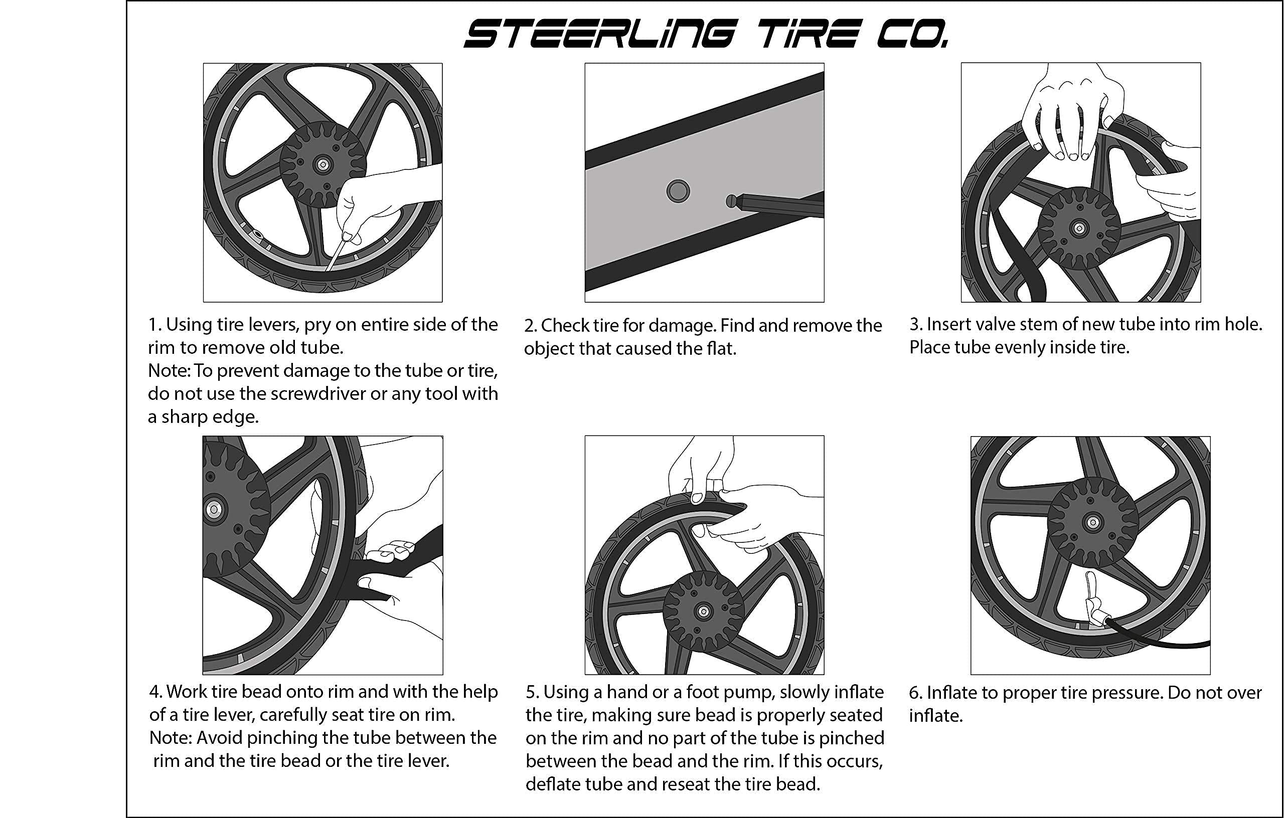 Baby Jogging Stroller Tire and Inner Tube Replacement Set - Two 16" x 1.75 Rear & One 12.5" x 2.25 Front TUBES and TIRES - Great for BOB Revolution, Alterrain & Stroller Strides! by Steerling Tire Co.