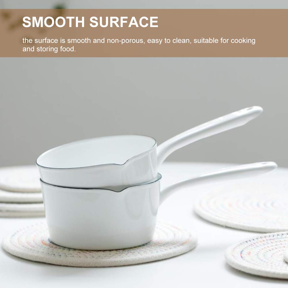 1.2L Saucepan, Enamel Milk Pan, Butter Warmer, Milk Pot, Easy to Cook and Clean, Non-Stick Milk Boiling Pot with Handle for Home Kitchen Restaurant(White)