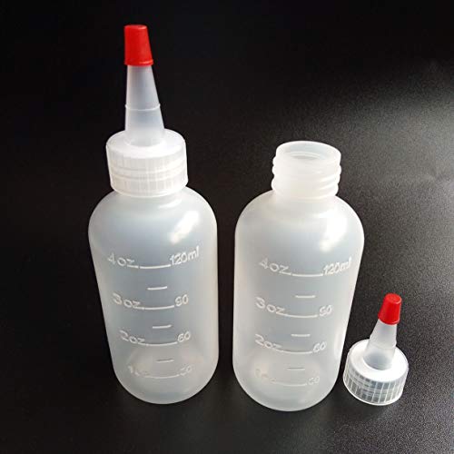 12 Pack 4 Ounce Plastic Squeeze Dispensing Bottles with Red Tip Caps and Measurement - Perfect For Ketchup, BBQ, Sauces, Syrup, Condiments, Dressings, Arts and Crafts - BPA-Free,Equipped with a funnel