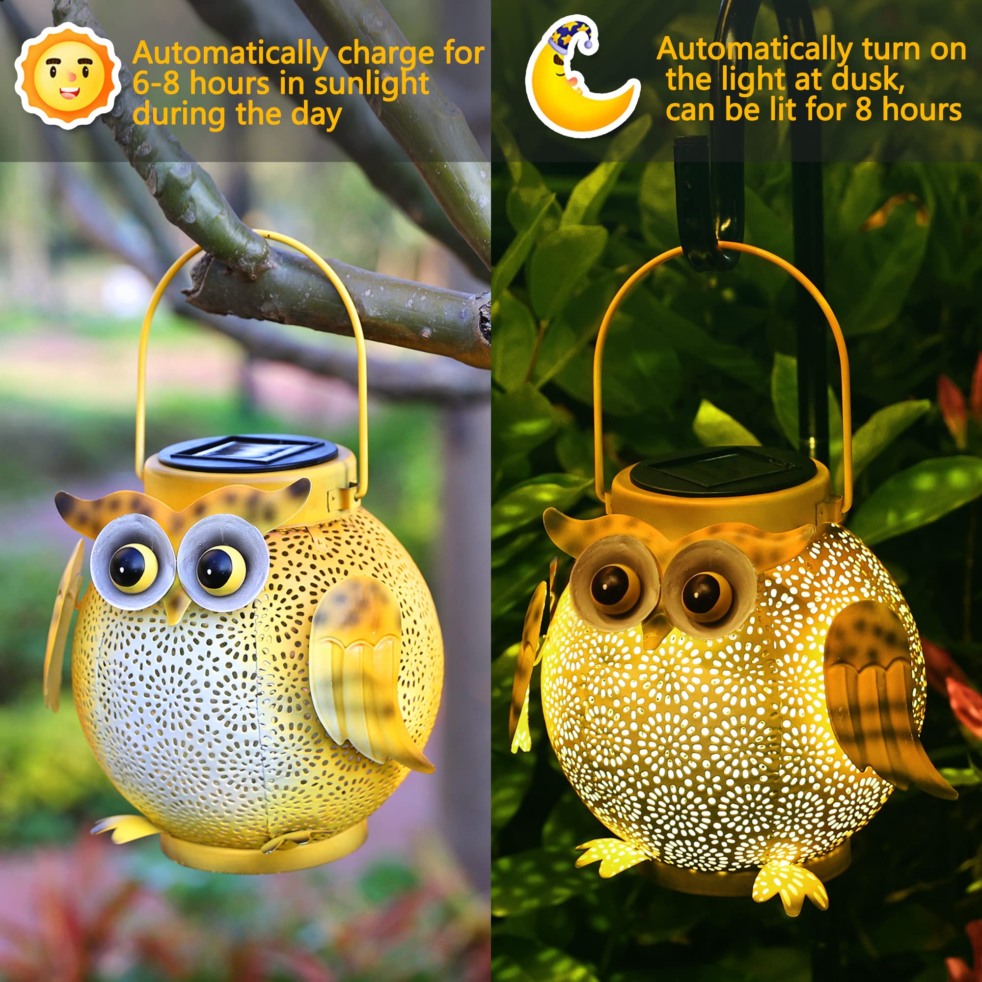2 Packs Solar Lantern - Outdoor Hanging Lights Green Decorative Garden Lights Waterproof Metal Lanterns for Yard Table Patio Lawn