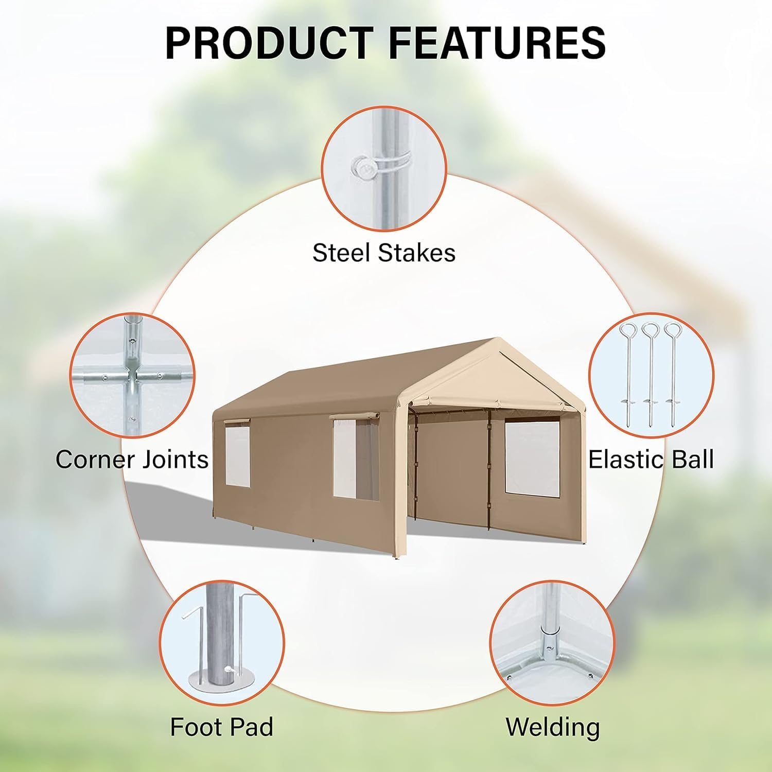 10 x 20 Carport Canopy Tent | Roll up Ventilated Windows | Outdoor 3-Sided Walls | Multi-Purpose Shade & Shelter | Heavy Duty Tent for Weddings Car Parking