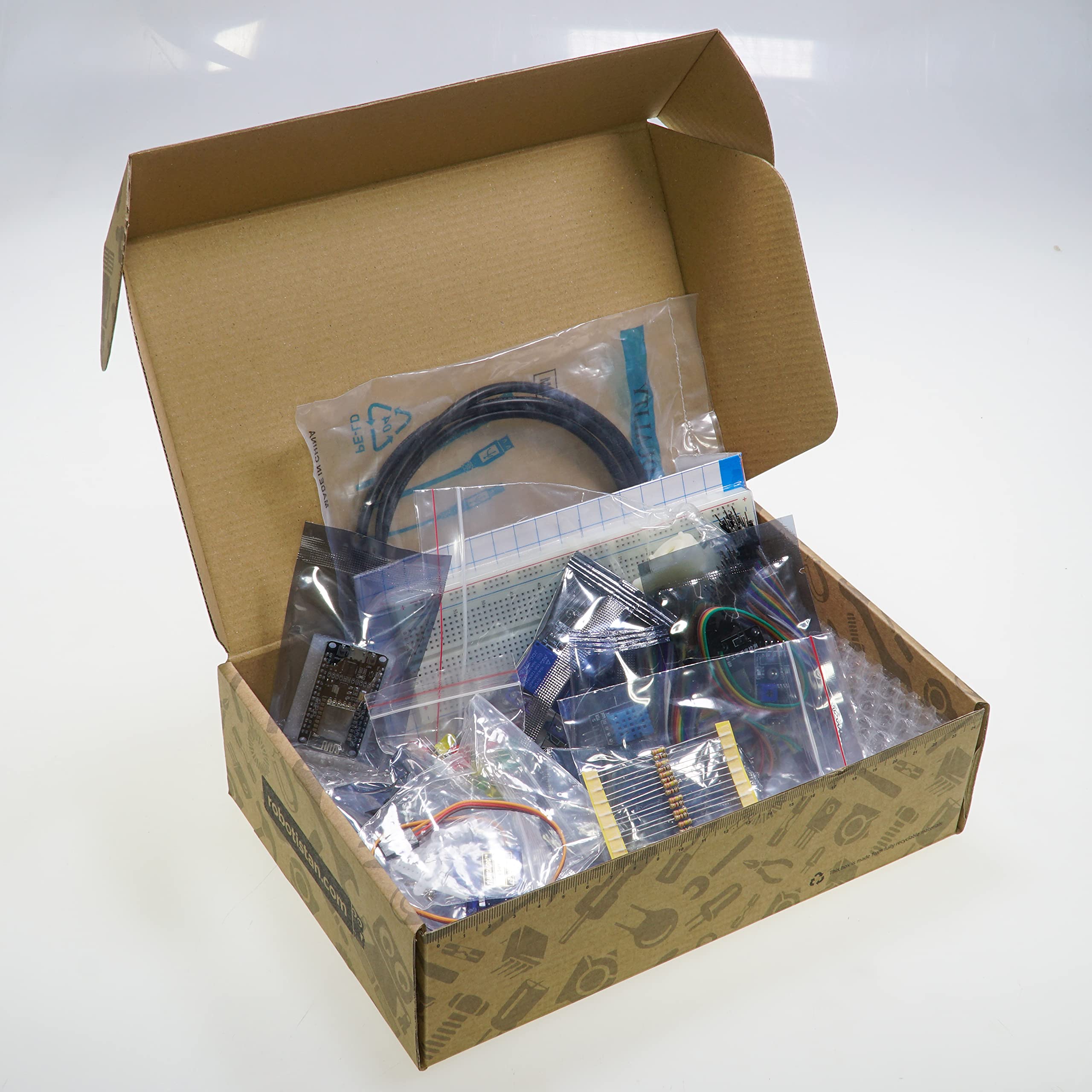Robotistan Nodemcu ESP8266 IoT Starter Kit - Smart Electronic IoT Projects - DIY Automated Home Gadgets - WiFi Development Board with NodeMCU, Motors, LEDs, Sensors & More