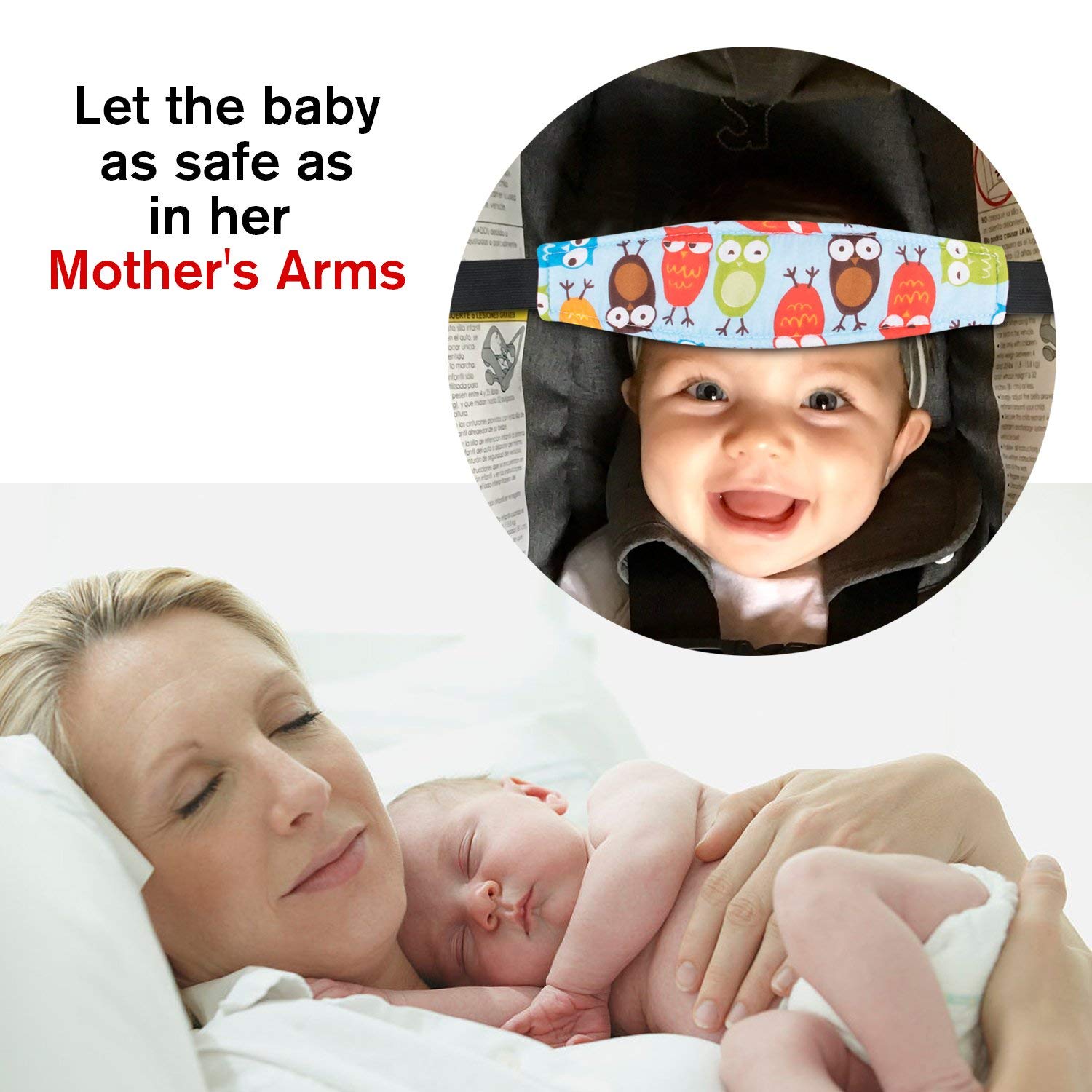2 Packs Toddler Car Seat Neck Relief and Head Support, Pillow Support Head Band Easy Installation On Most Convertible Seats and Safety to Babies and Kids(Owls)