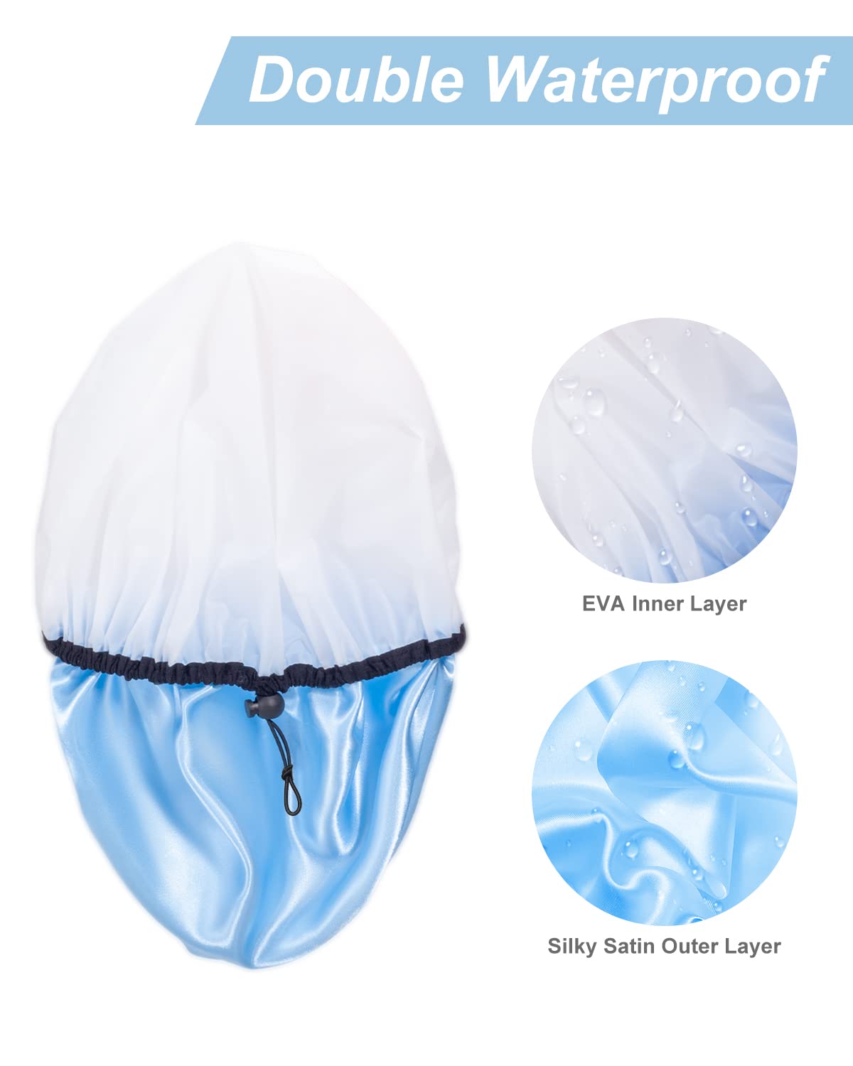 Auban Shower Cap for Women, Adjustable Reusable, Extra Large, Double-Layer Waterproof Bathing cap, Waterproof Exterior, EVA Lining, Hair Cap for All Hair lengths, 3 Colors