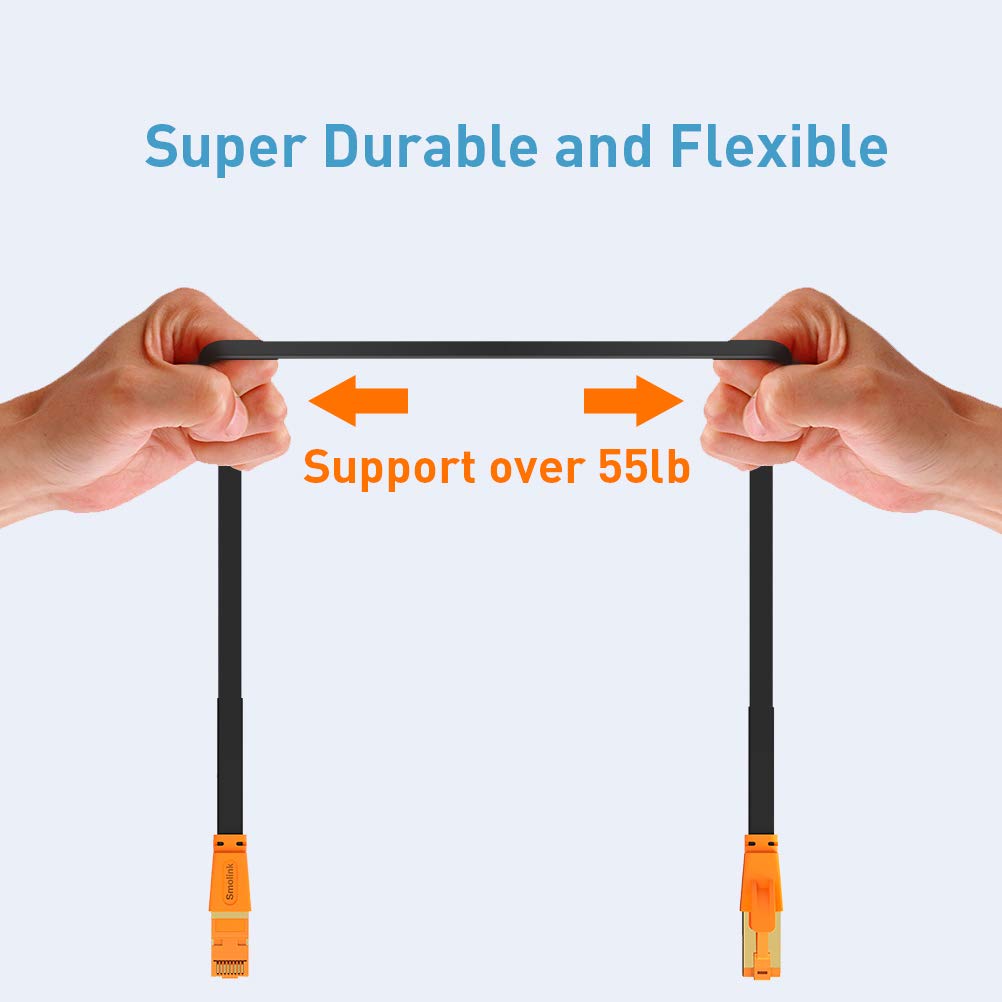 Cat 8 Ethernet Cable 50 ft, Flat Ethernet Cable Faster Than Cat7/Cat6/Cat 6e/Cat5 High Speed Ethernet Cable up to 40Gbps 2000Mhz Internet Cable Compatitable for Router Modem Gaming Laptop Xbox
