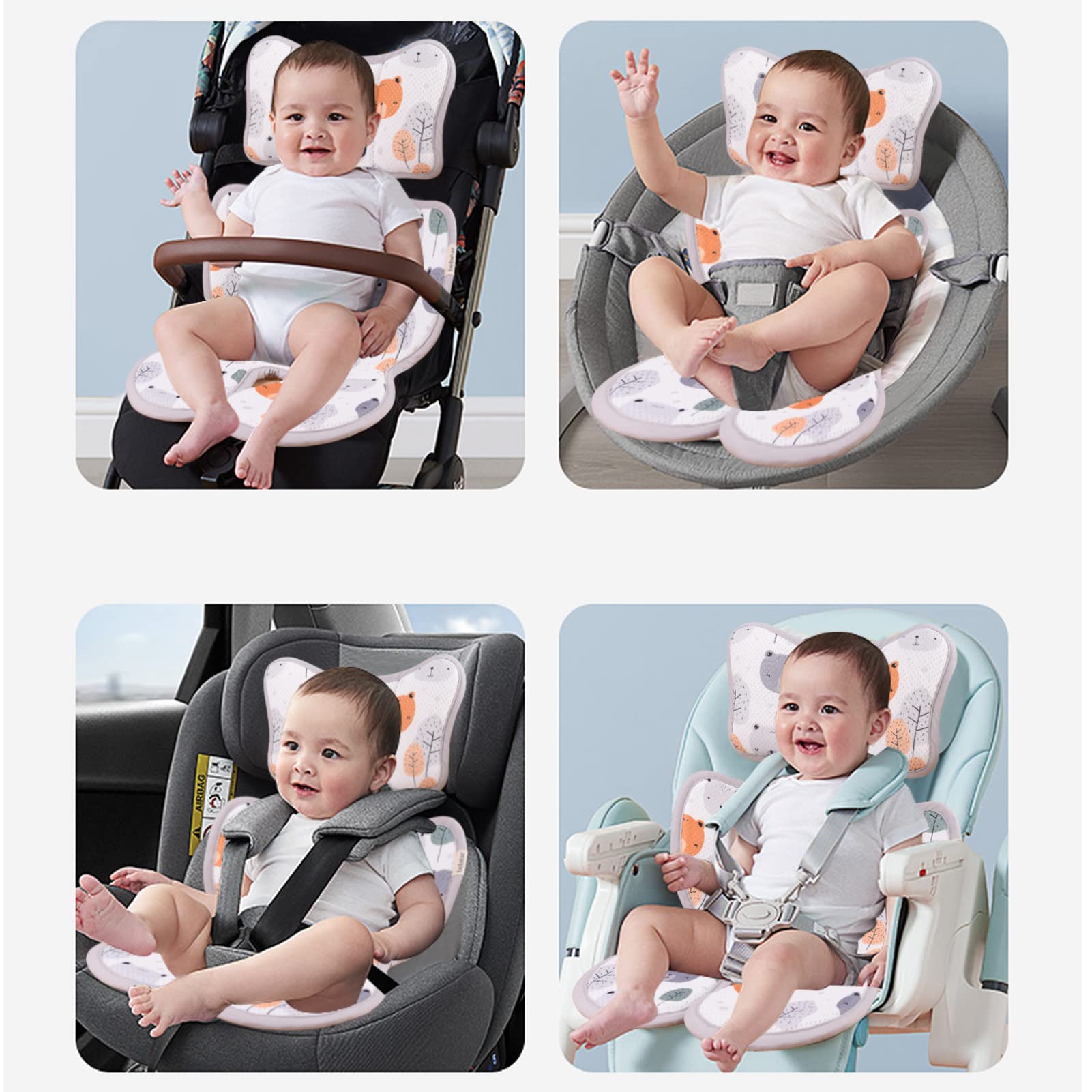 Bebamour Baby Stroller Liner Seat Pad Mat with Breathable 3D Mesh Stroller Liner Insert Car Seat Liner Cover (White Forest)