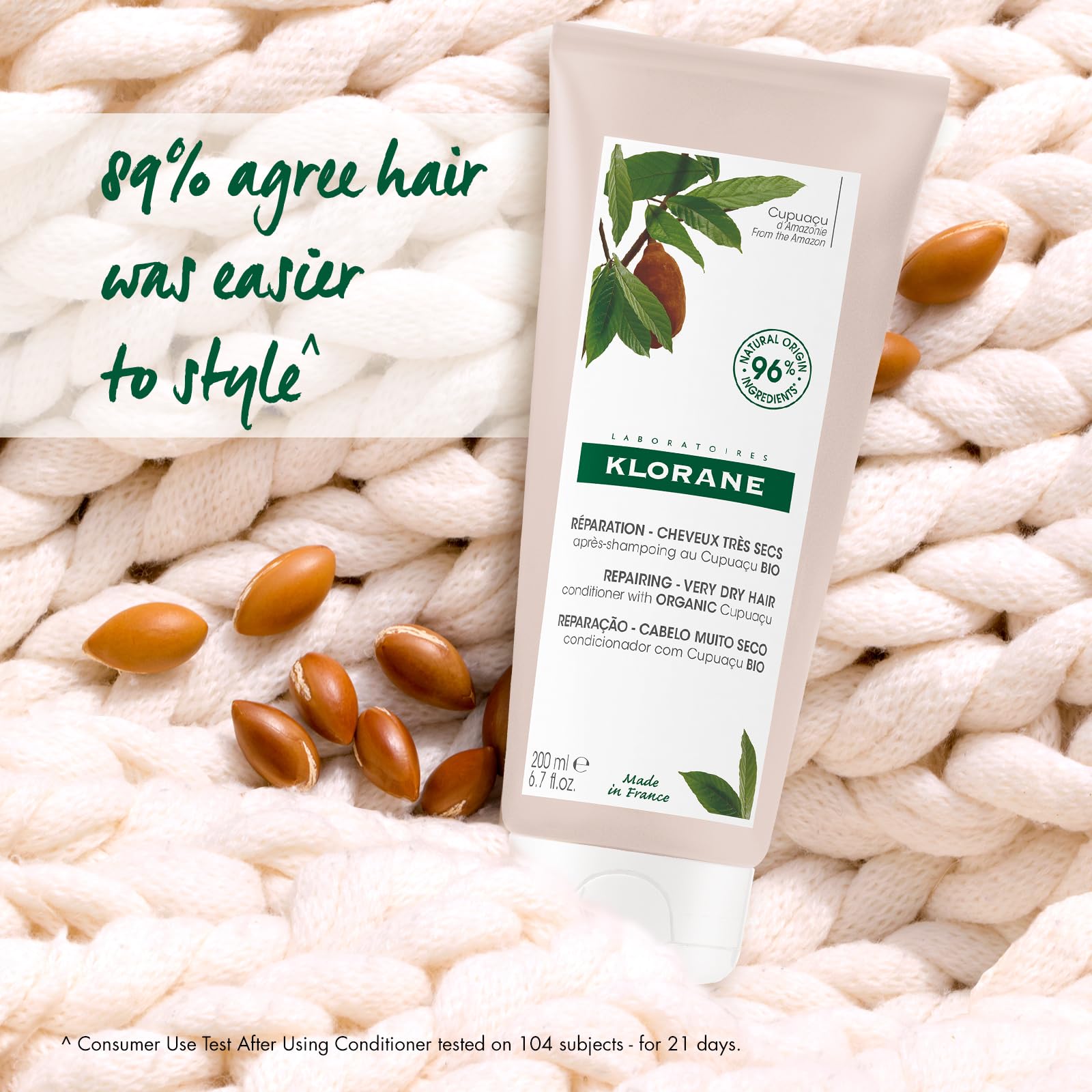 Klorane Conditioner with Organic Cupuaçu Butter, Nourishing & Repairing for Very Dry Damaged Hair, SLS/SLES-Free, Biodegradable, 6.7 fl. oz.