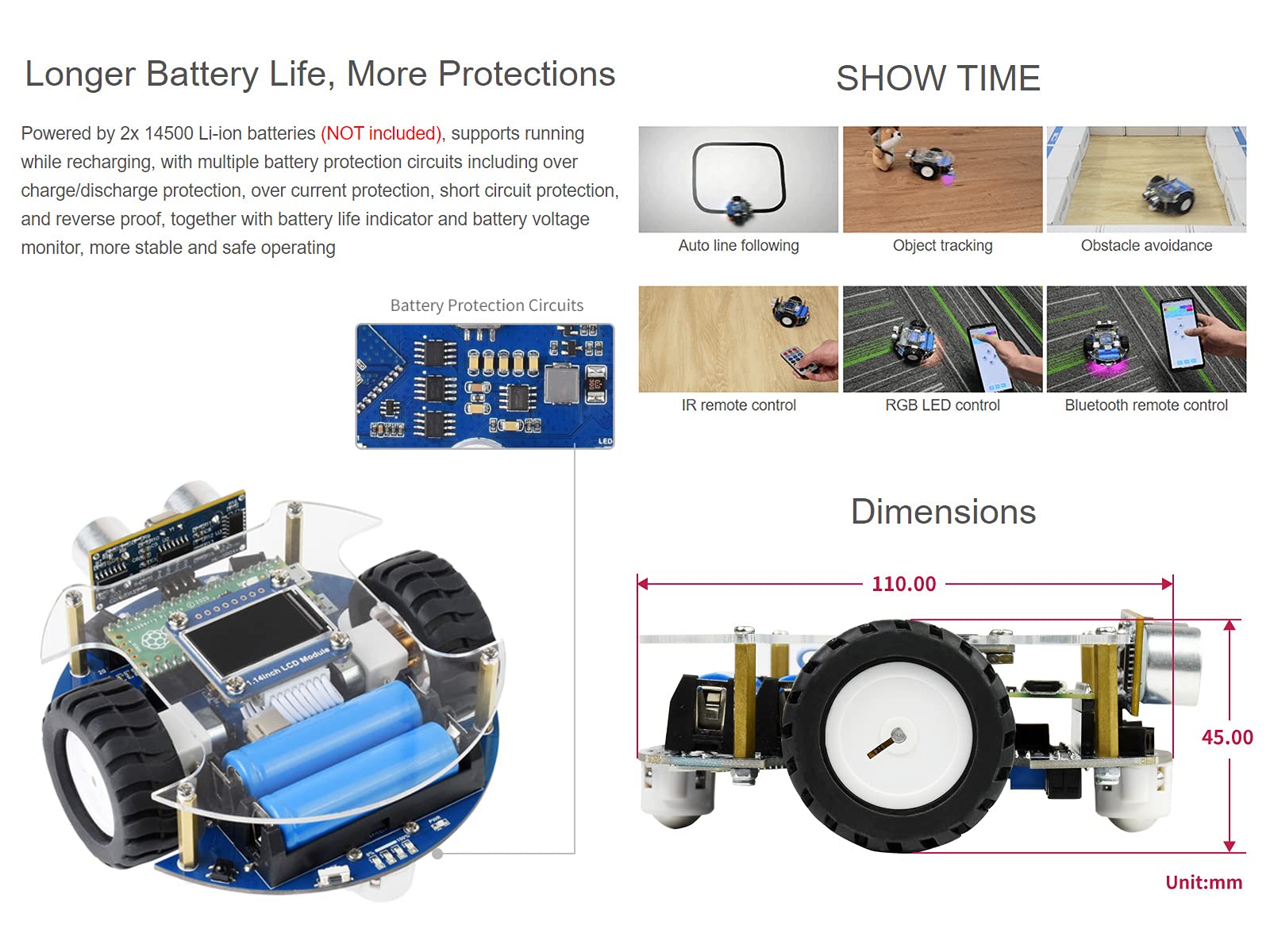Waveshare PicoGo Mobile Robot - Raspberry Pi Pico Based, Self Driving, Remote Control, Unassembled