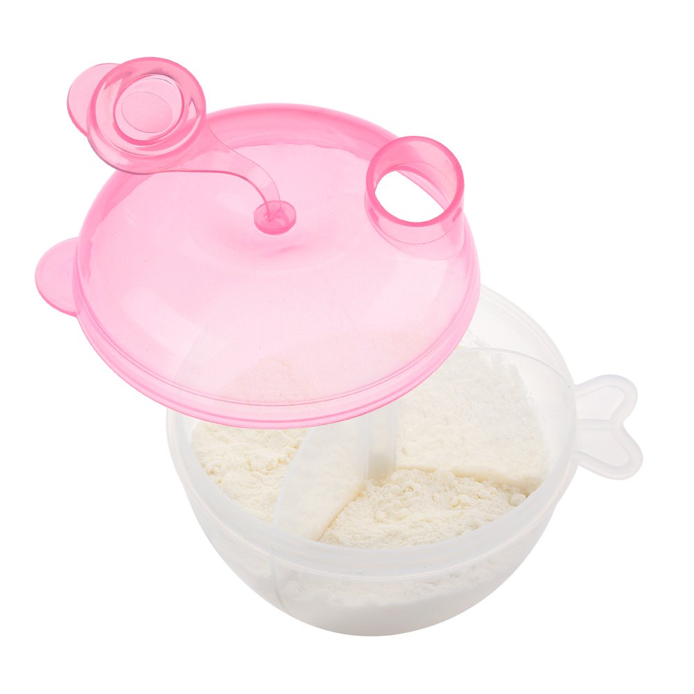 Accmor Baby Formula Dispenser for On-The-Go Feedings, Three-Compartment Non-Spill Formula Container to Go, Snack Milk Powder Dispenser for Traveling with Infant Toddler, Pink