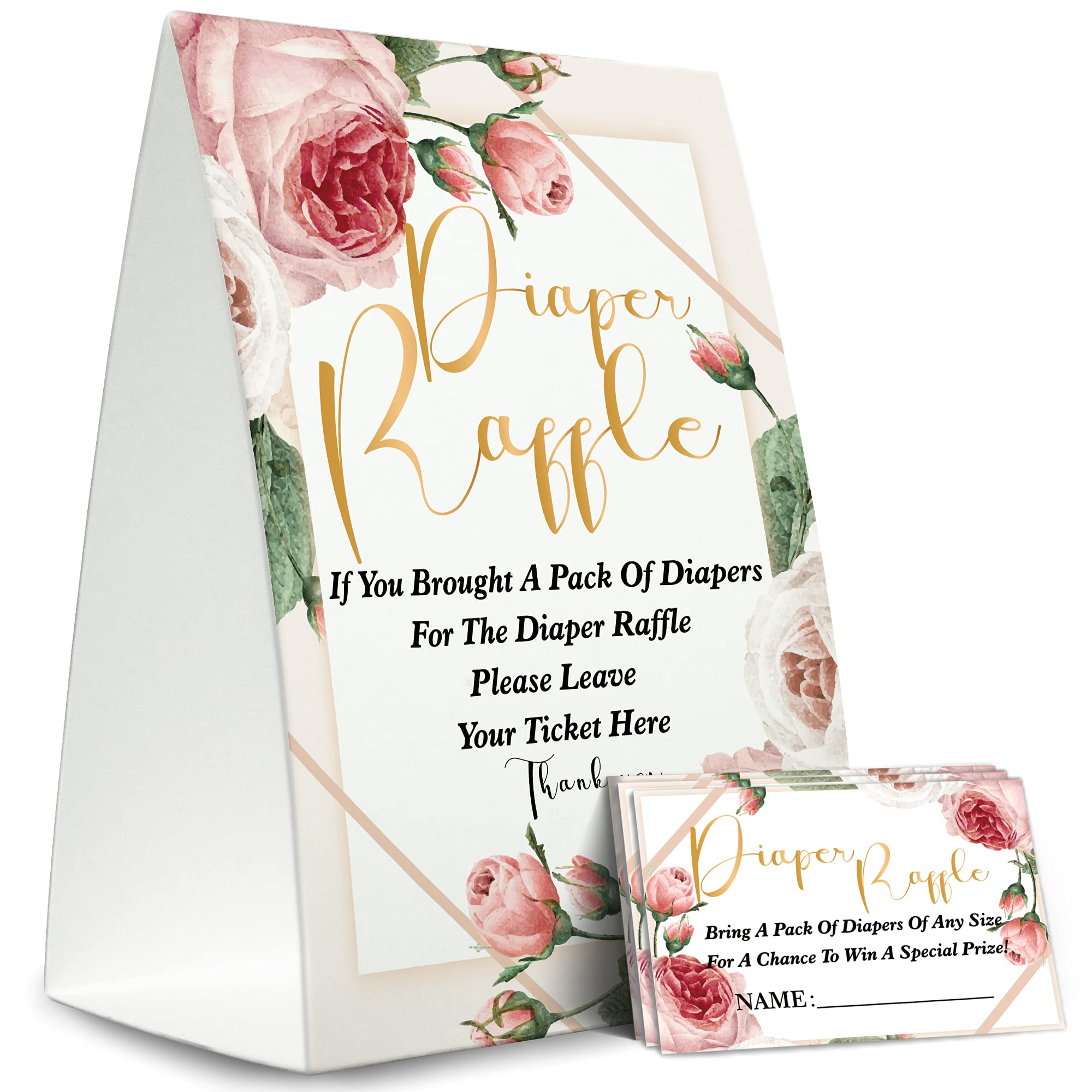Diaper Raffle Sign,Diaper Raffle Baby Shower Game Kit (1 Standing Sign + 50 Guessing Cards),Baby Showers Decorations,Card for Baby Shower Game to Bring a Pack of Diapers-XN21