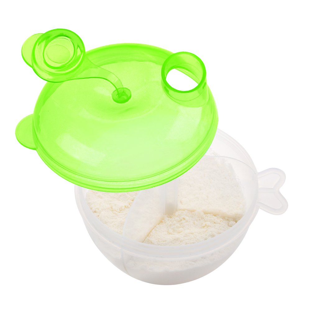 Accmor Baby Formula Dispenser for On-The-Go Feedings, Three-Compartment Non-Spill Formula Container to Go, Snack Milk Powder Dispenser for Traveling with Infant Toddler, Green