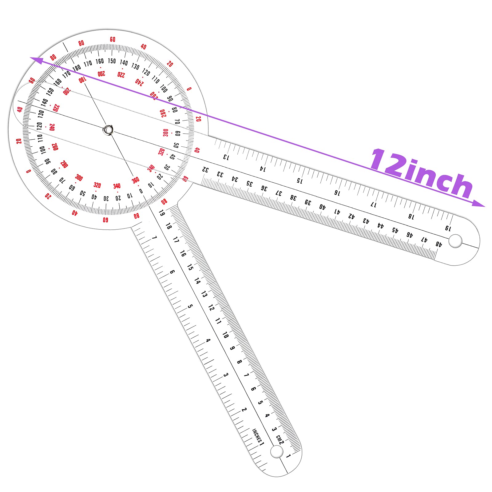 12 Inch Goniometer Transparent Orthopedic Angle Ruler Plastic Goniometer 360 Degree for Body Measuring Tape Goniometer Protractor Ruler (1)