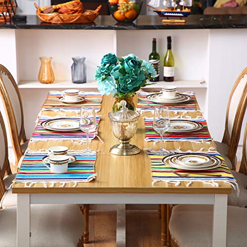 10 Pieces Mexican Table Place Mats Assorted Mexican Serape Placemats Washable Table Mats for Cinco de Mayo Mexican Fiesta Party Wedding Decorations, 18.1 x 12.6 Inch