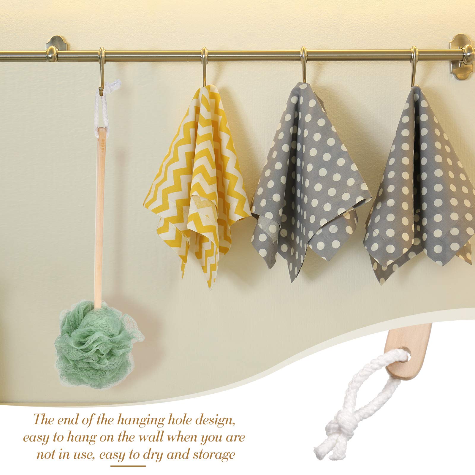 4 Pieces Loofah Back Scrubber Bath Sponge with Wooden Handle Long Handle Sponge Mesh on a Stick for Shower Exfoliating Bath Body Brush Luffa Back Brush for Women Men (White, Grey, Blue, Green)