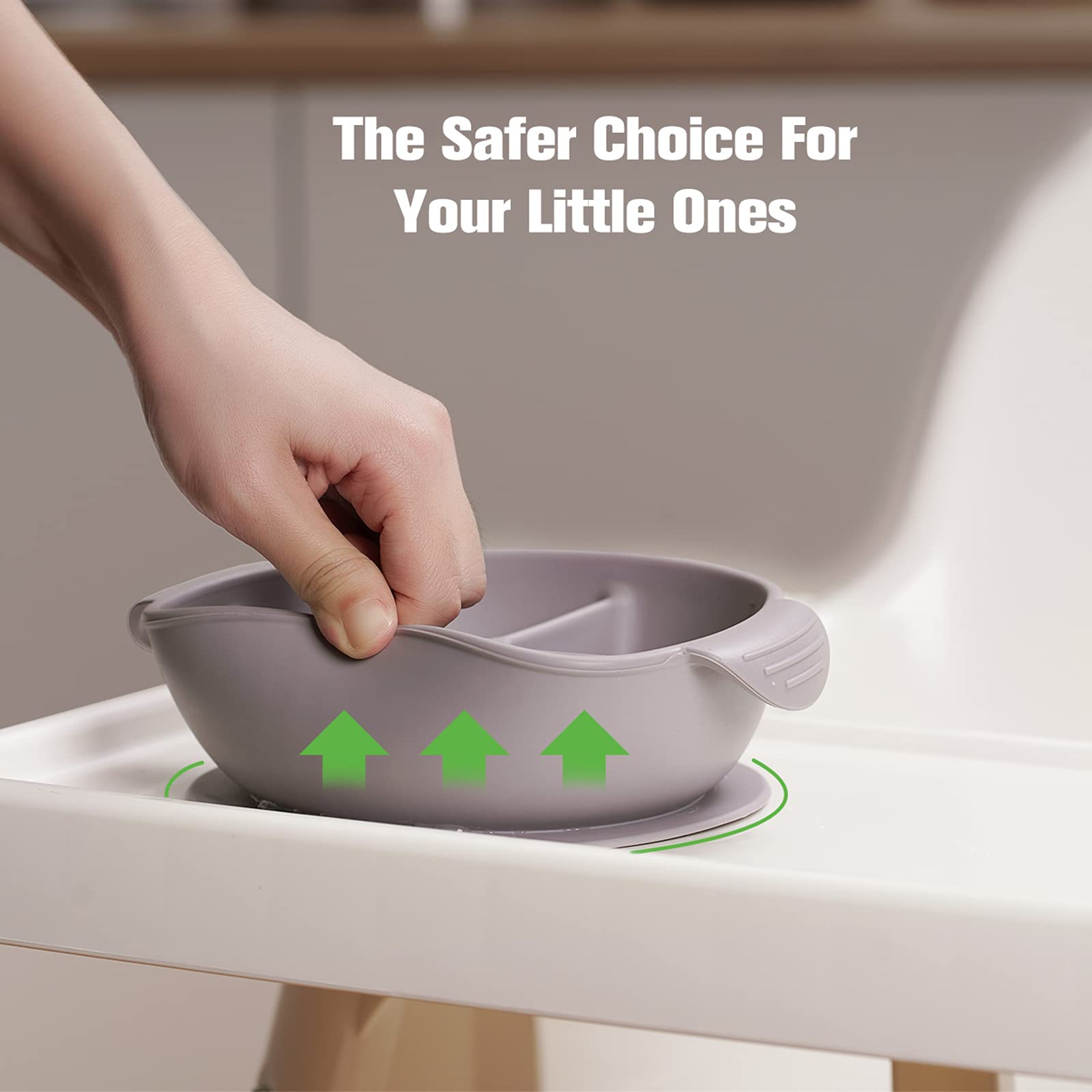 haakaa Silicone Divided Suction Bowl, Suction Plates For Babies and Toddlers - Divided Siicone Bowl For Baby Toddler Self-Feeding - Stay Put Bowl, Stone