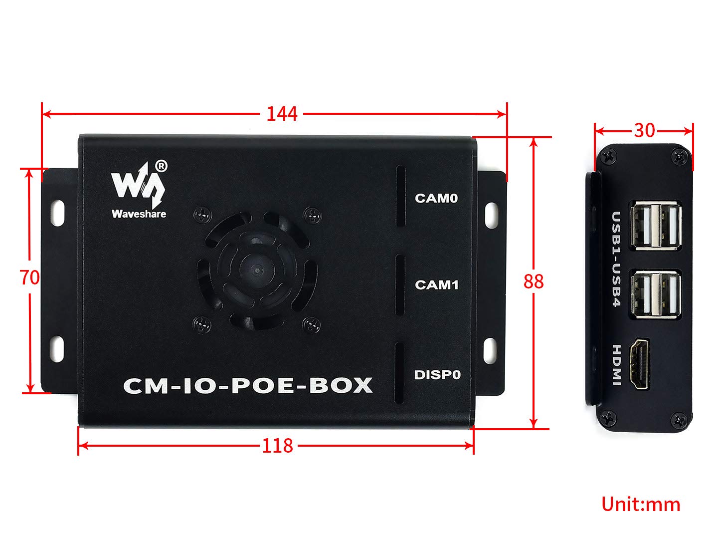 TOP1 CM-IO-POE-Box Compute Module Mini-Computer with Compute Module PoE Board Based On Raspberry Pi Compute Module CM3/3+ Series Support 2 CSI Cameras PoE Power Over Ethernet