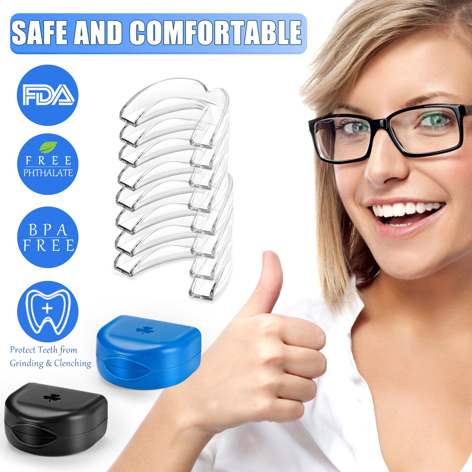 Pack of 8 Moldable Mouth Guards for Teeth Grinding, Night Guard for Teeth Grinding, Including 4 Regular & 4 Bigger Guards- Stops Bruxism, TMJ, Teeth Whitening Tray & Sports(8 Pack & 2 Hygiene Cases)