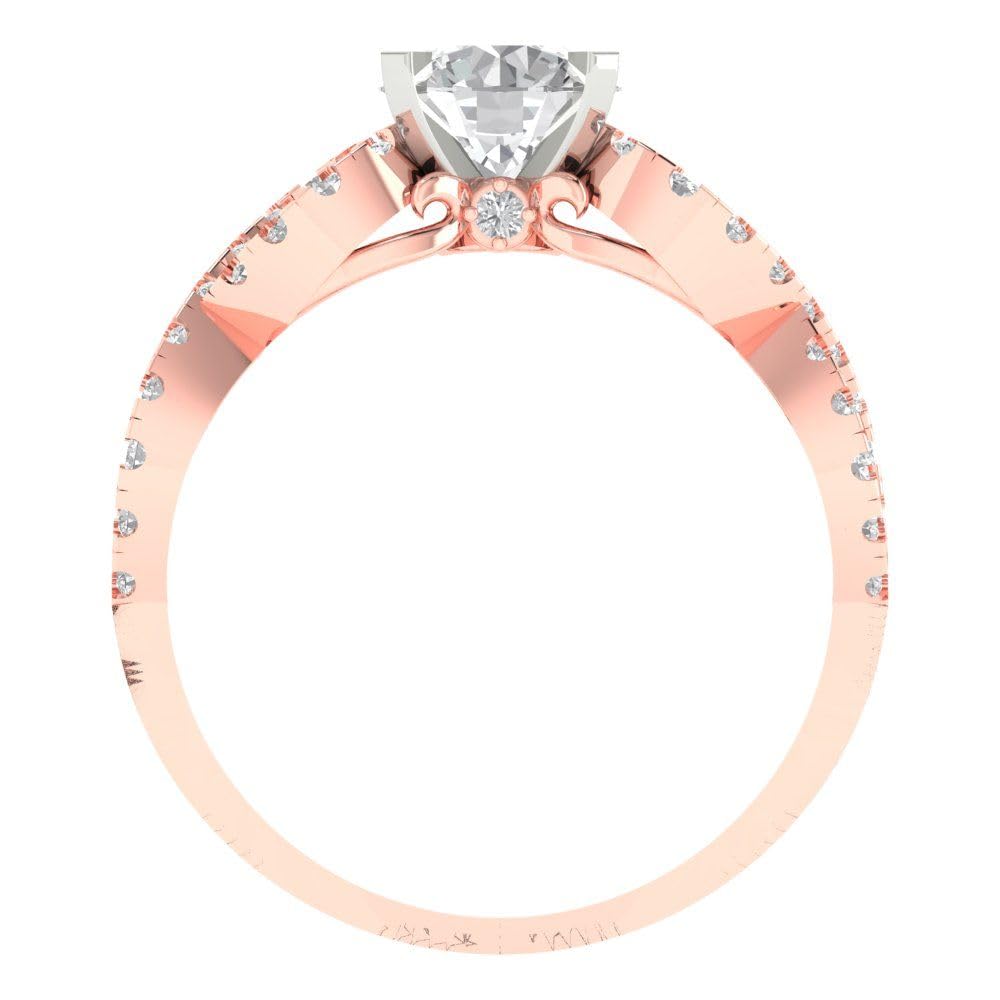 1.36 Ct Round Cut Clear Simulated Diamond 14K Rose White Gold Solitaire with Accents Engagement Promise Bridal Ring Size 3.5