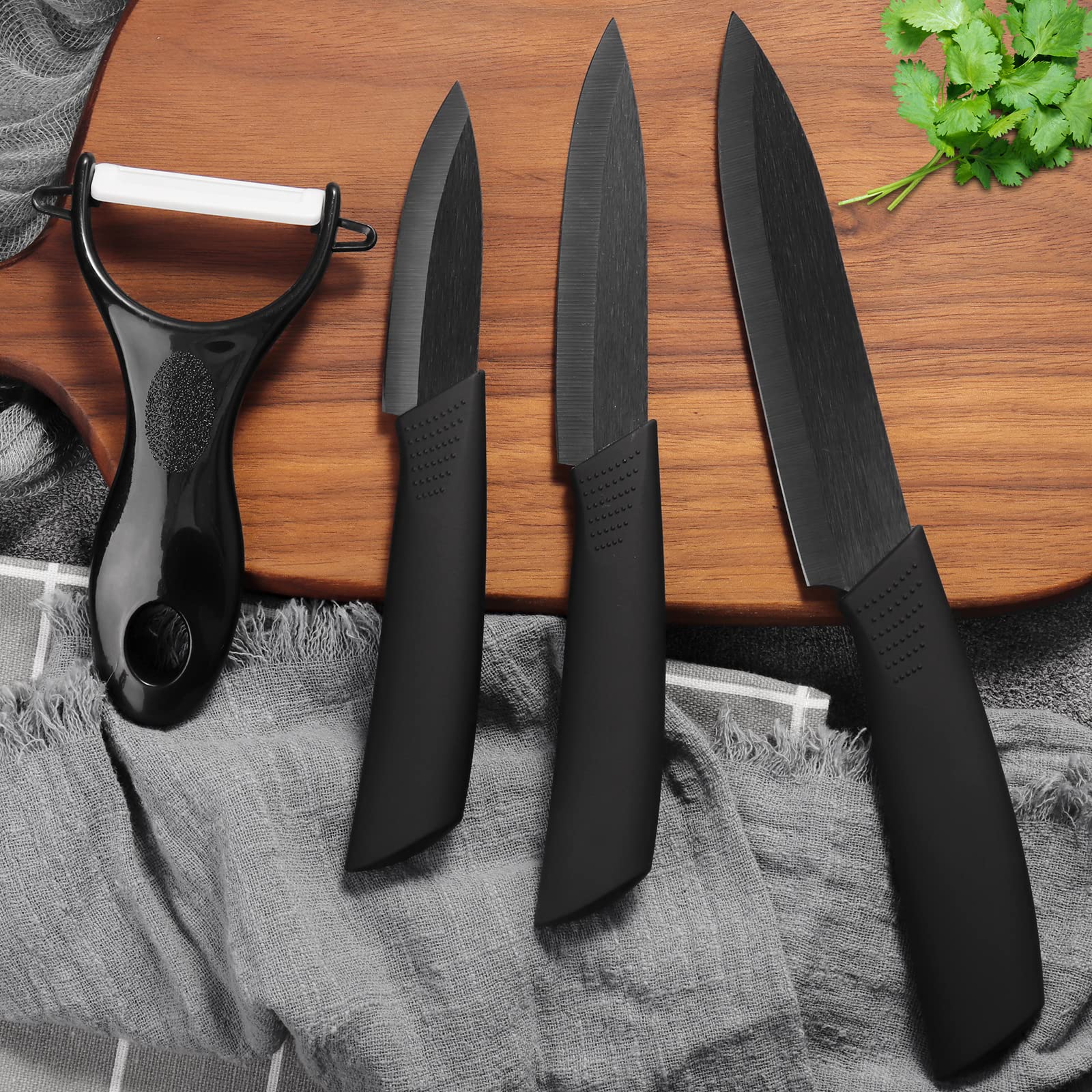 Ceramic Knife Set,Five piece 5" Utility Knife, 4" Fruit Knife, 3" Paring Knife and One Peeler,Ultra Sharp Professional Kitchen Chef Knives with Stain Resistant (Black)